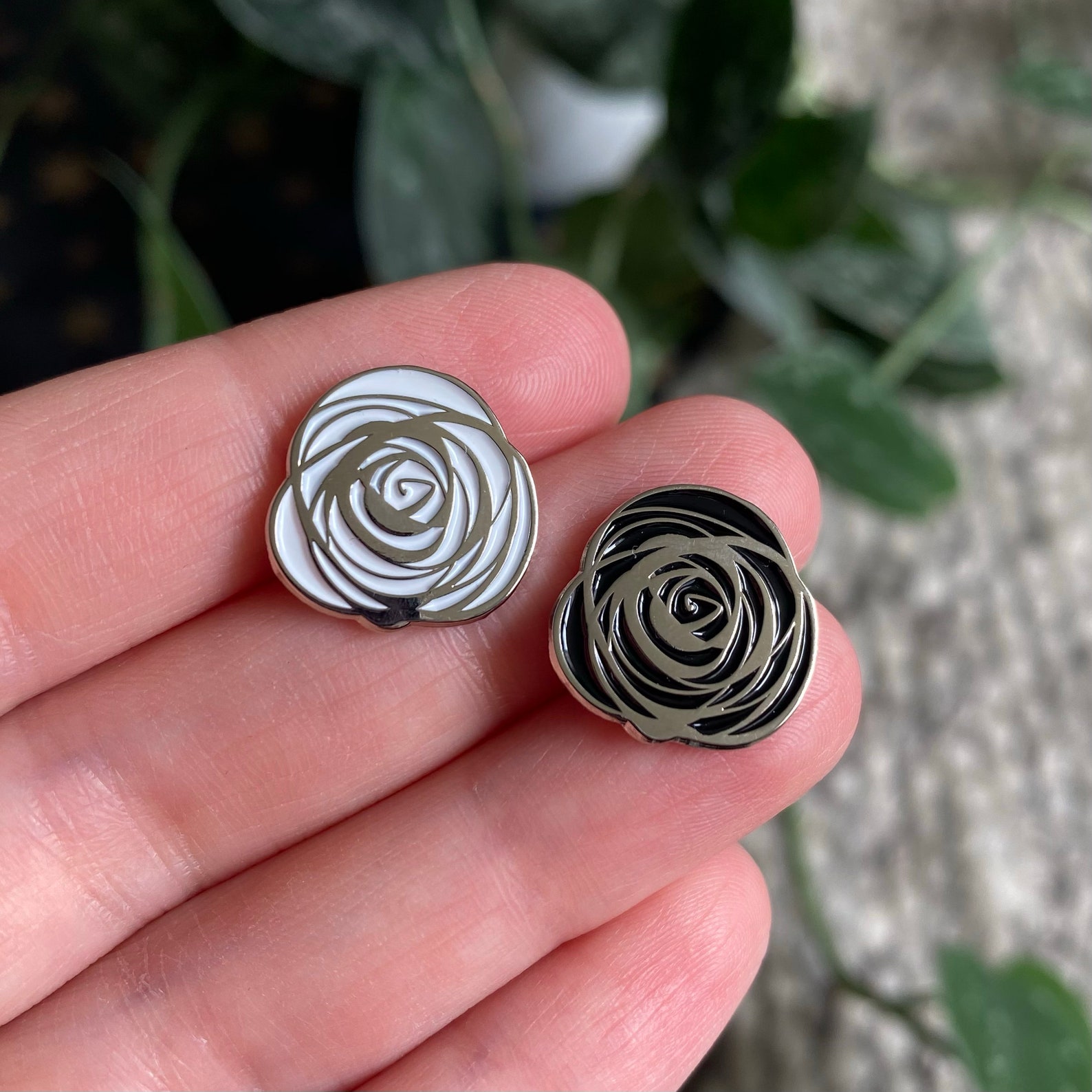 Black or White Rose Enamel Pin Badge - Etsy