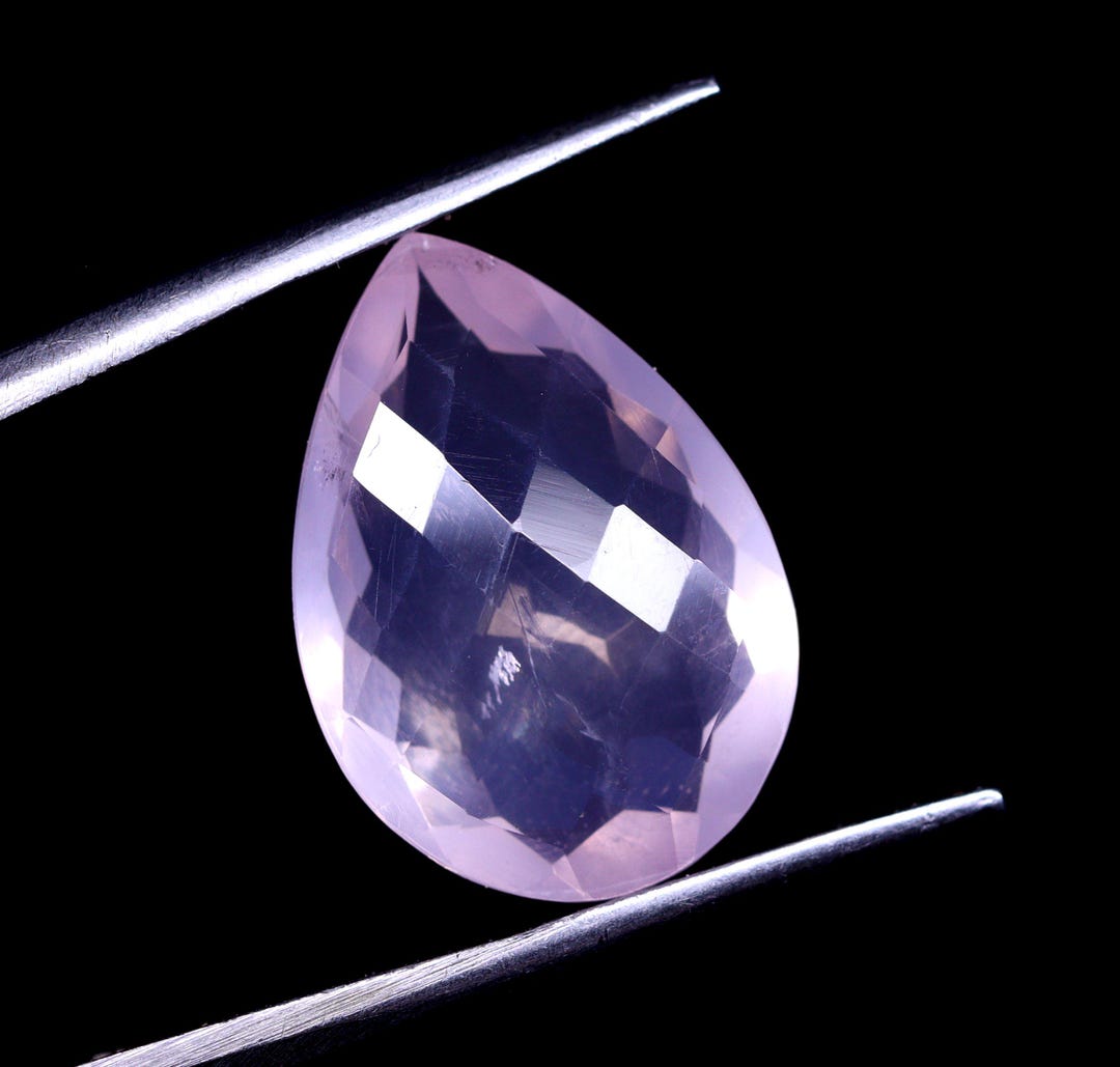 Natural Rose Quartz Pear Shape Facet Cut Gemstone Pink Amazing Luster ...
