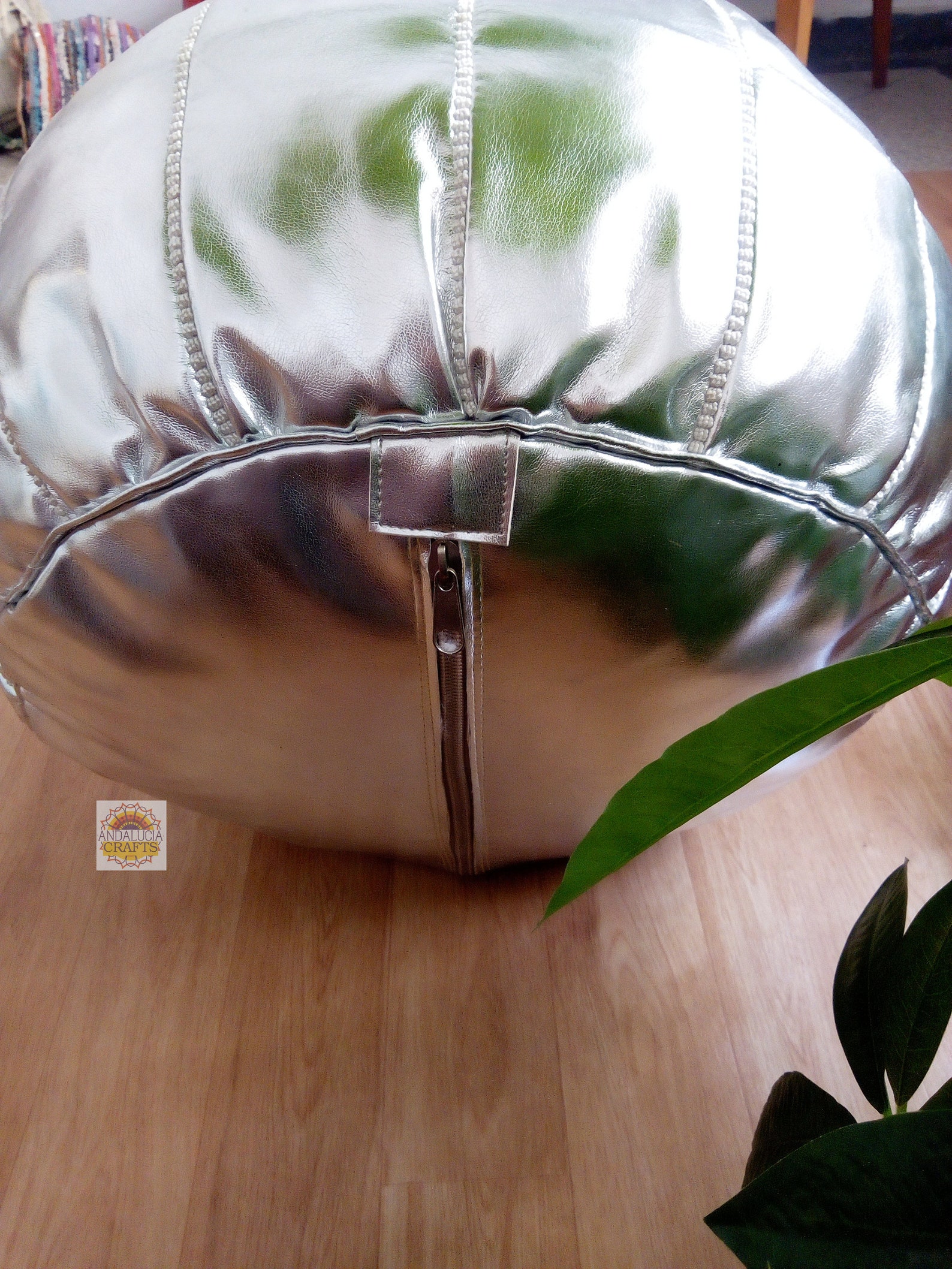 Moroccan Silver POUF With White Stitching - Silver Pouf Ottoman Pouf ...