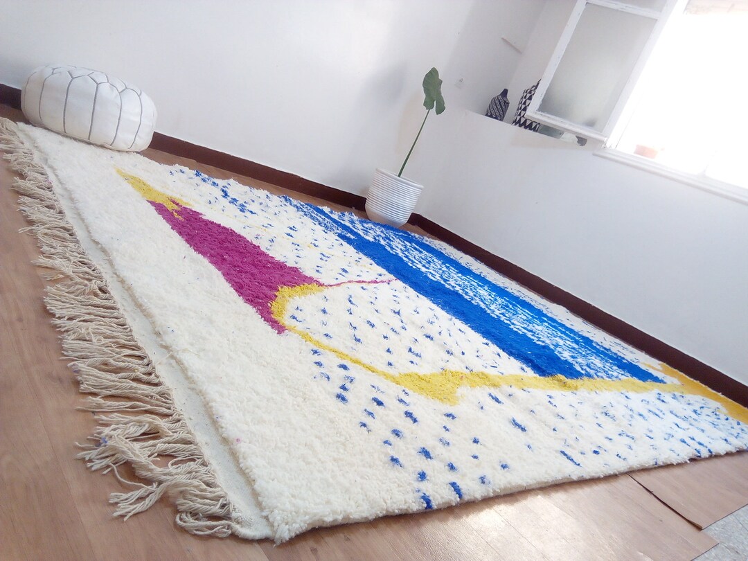 Beni Ourain Style - Blue Rug - Berber Blue Carpet - Hand Woven Wool ...