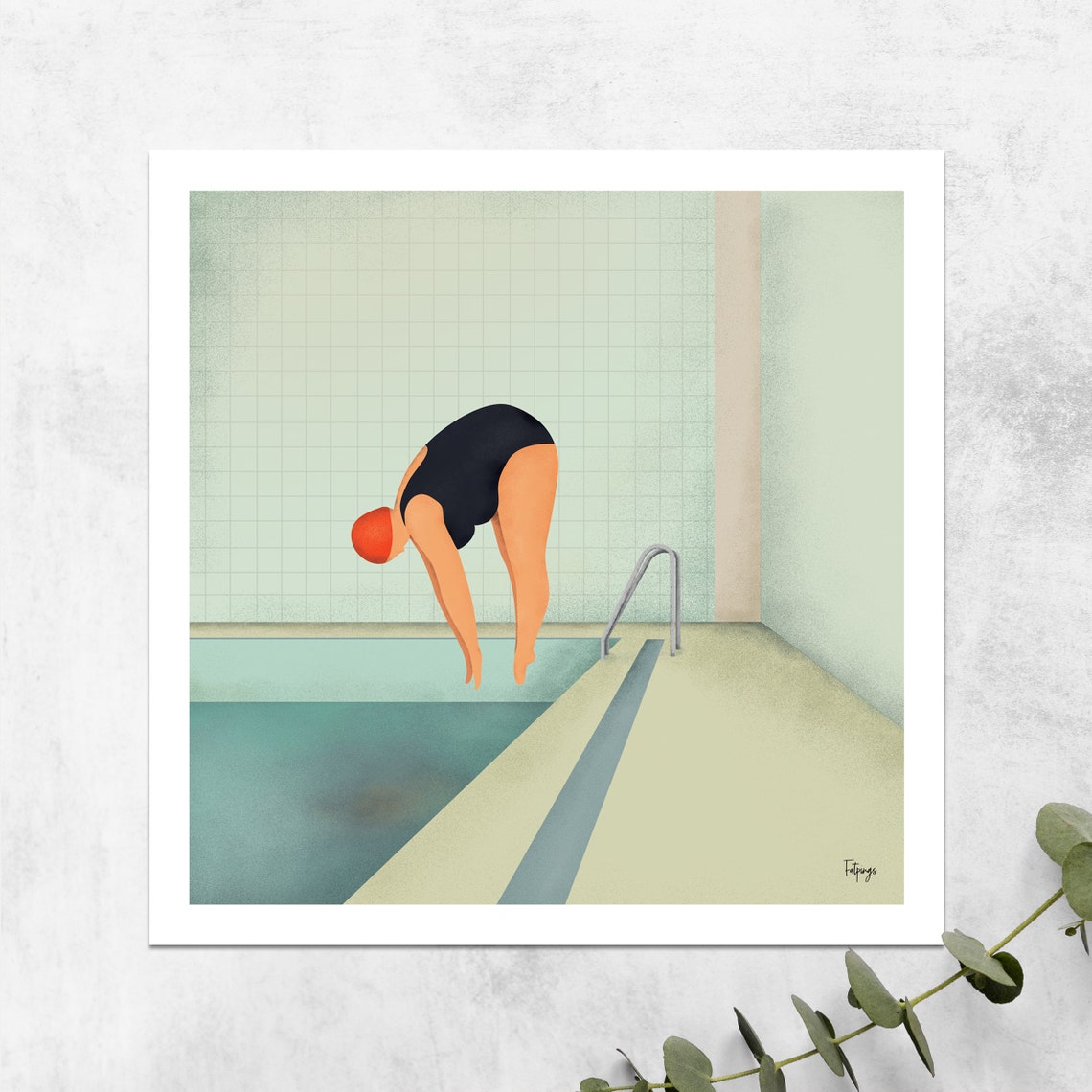 Swimmer Print, Downloadable Art, Illustration Print, Printable Wall Art ...