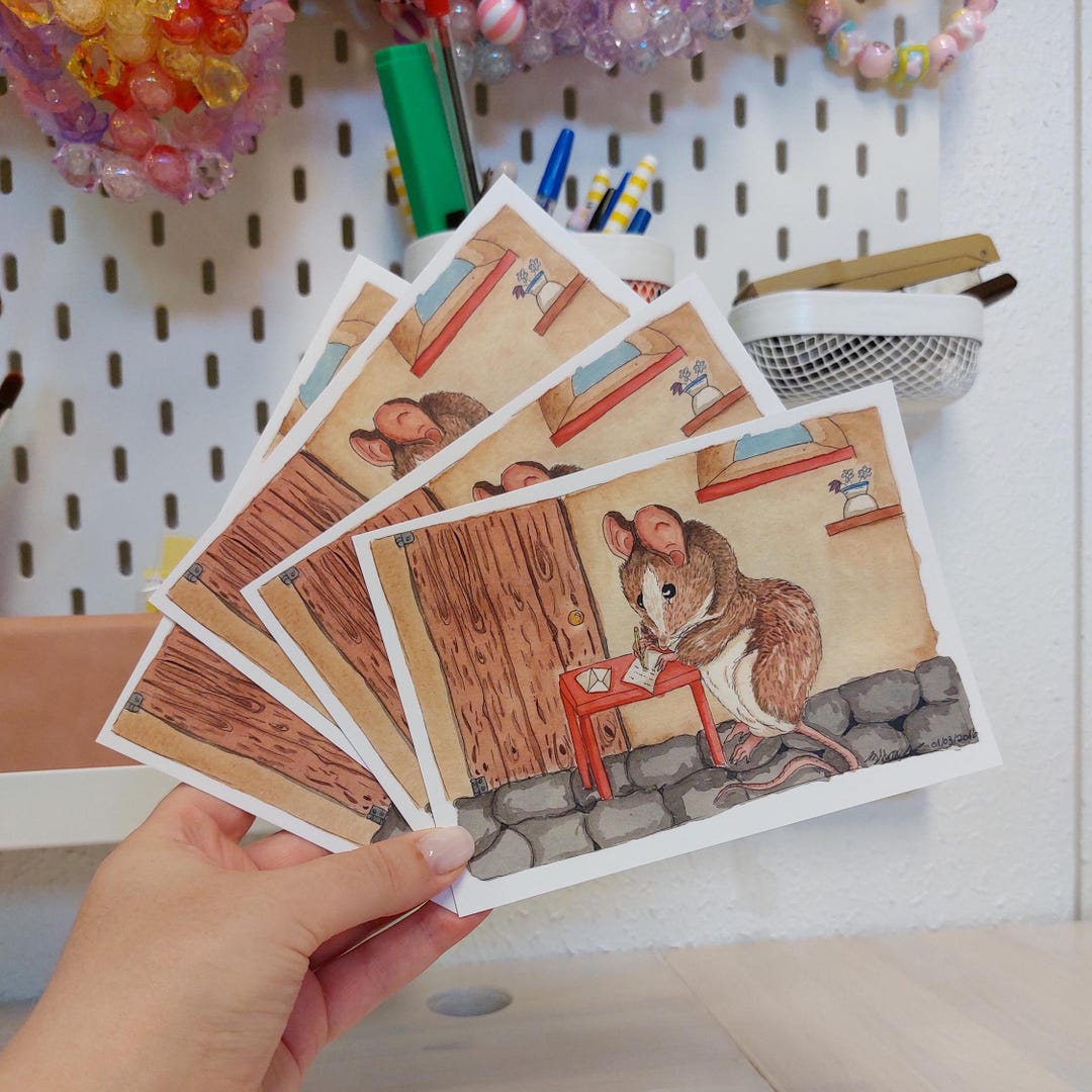 Mouse Writing a Letter Postcard Set of 4 - Etsy