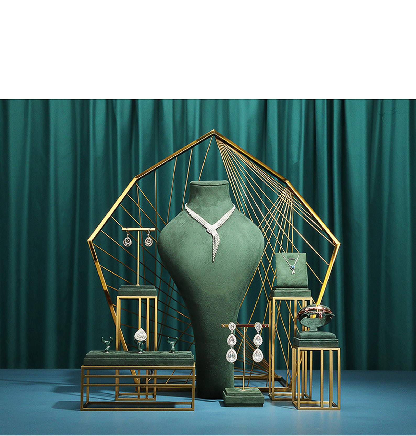 Dark Green Jewelry Display Set Velvet/metal Jewelry Display - Etsy