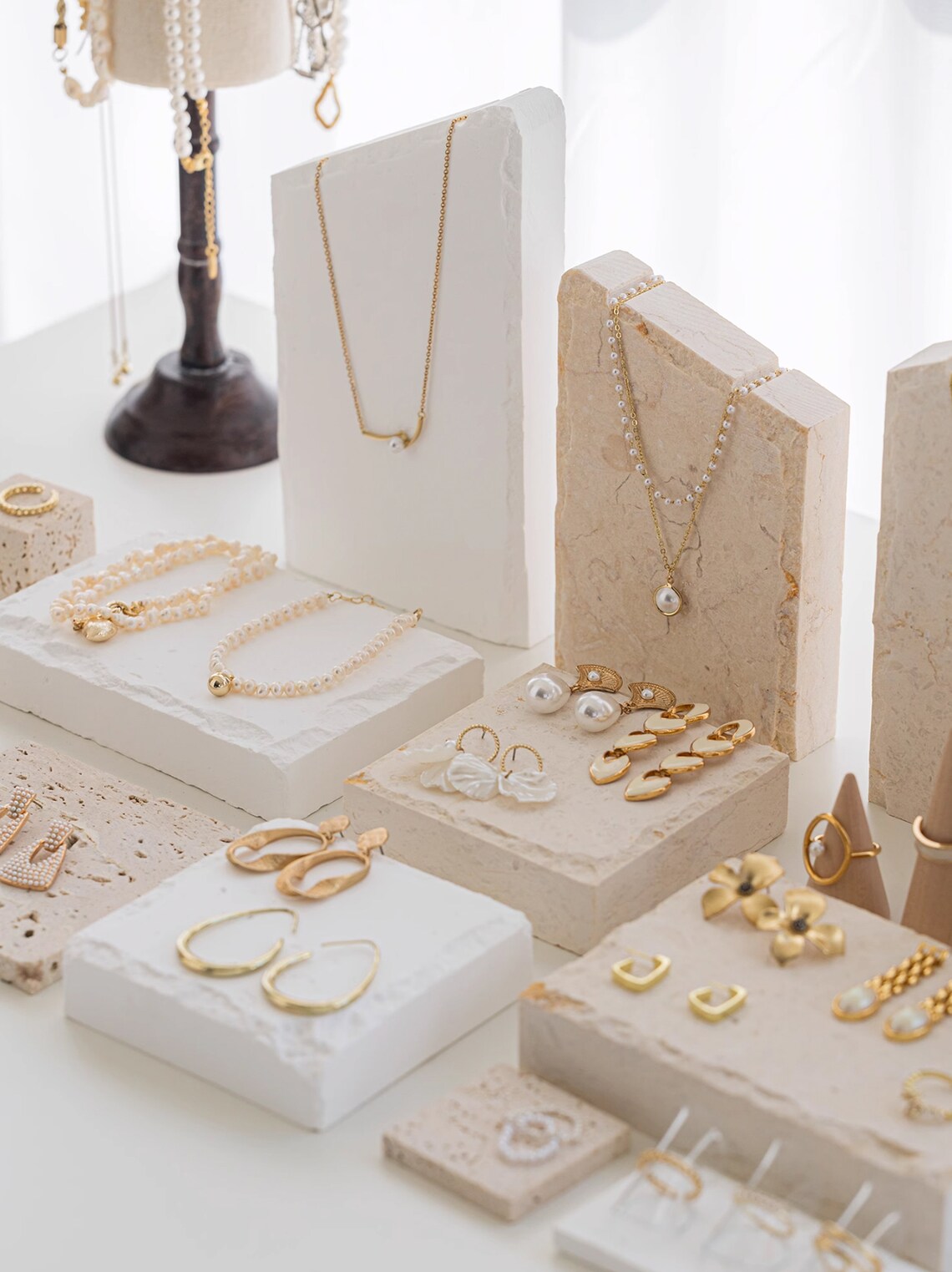 White Marble Jewelry Display Set | Ring & Necklace Stand | Boutique ...