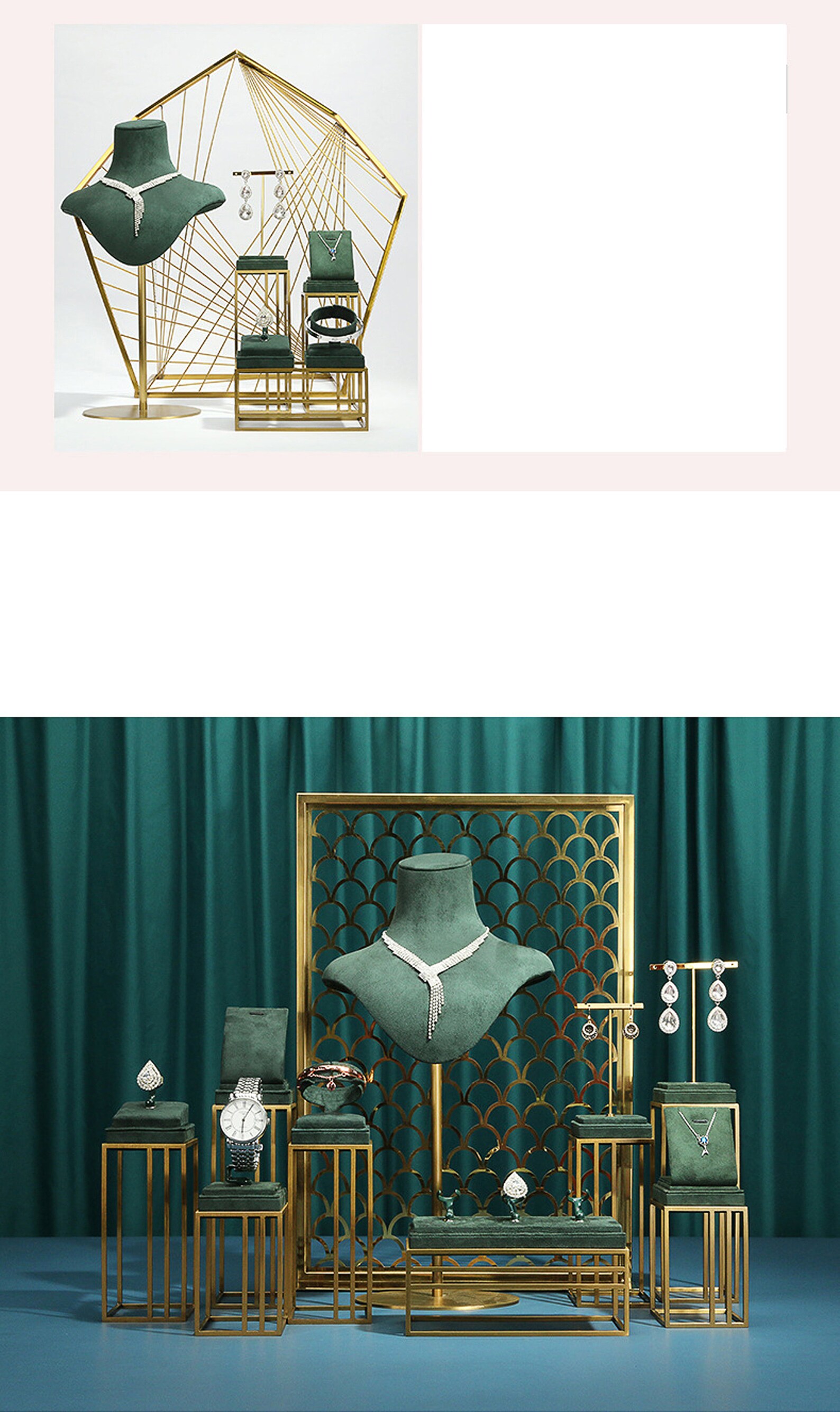 Dark Green Jewelry Display Set Velvet/metal Jewelry Display - Etsy
