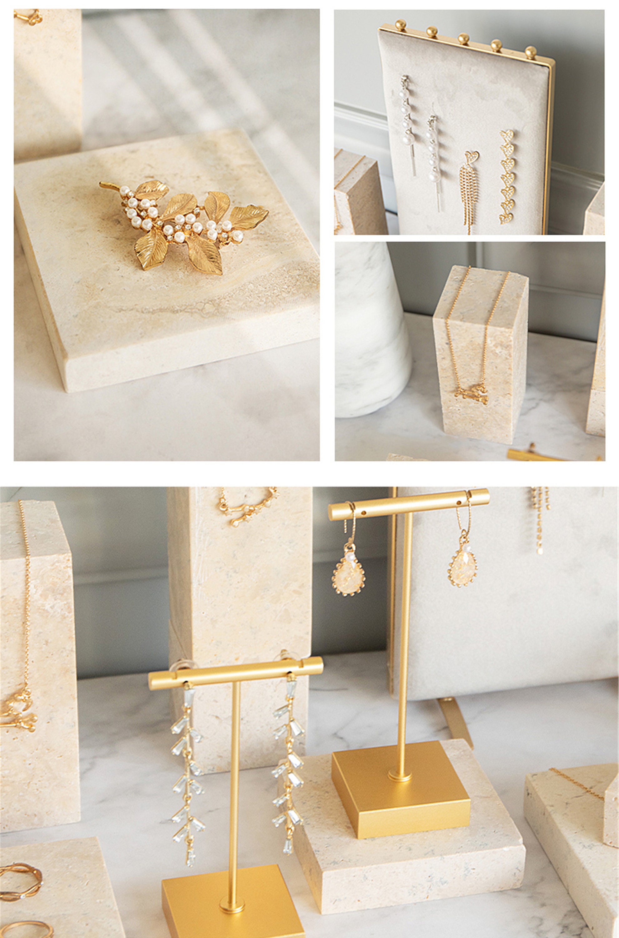 Natural Stone Jewelry Display: Gold Accents, Craft Fair Organizer - Etsy