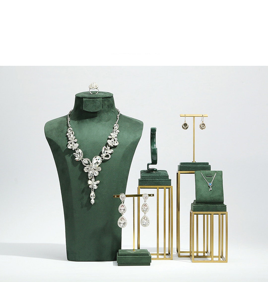 Dark Green Jewelry Display Set, Velvet/metal Jewelry Display, Watch ...