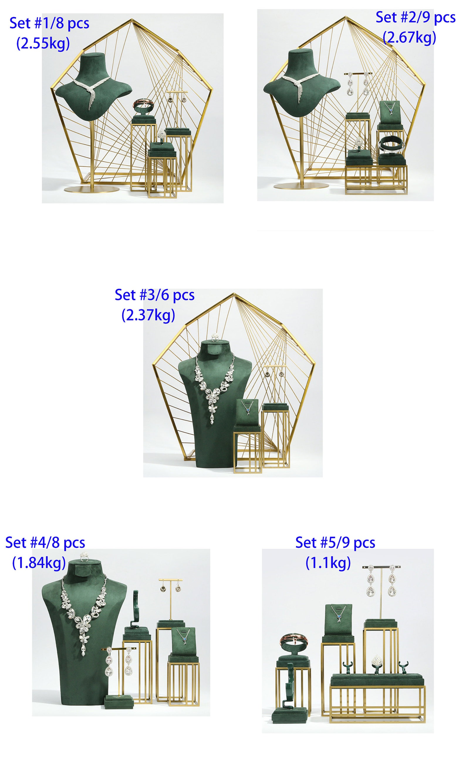 Dark Green Jewelry Display Set Velvet/metal Jewelry Display - Etsy