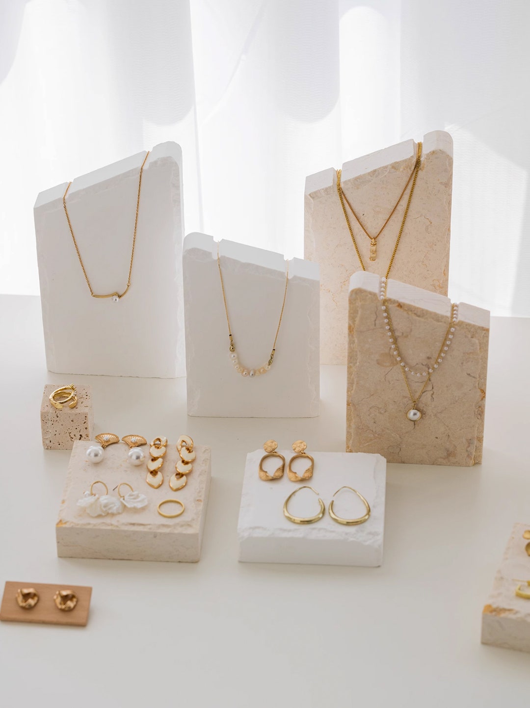 White Marble Jewelry Display Set | Ring & Necklace Stand | Boutique ...