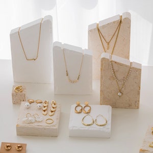 White Marble Jewelry Display Set | Ring & Necklace Stand | Boutique ...