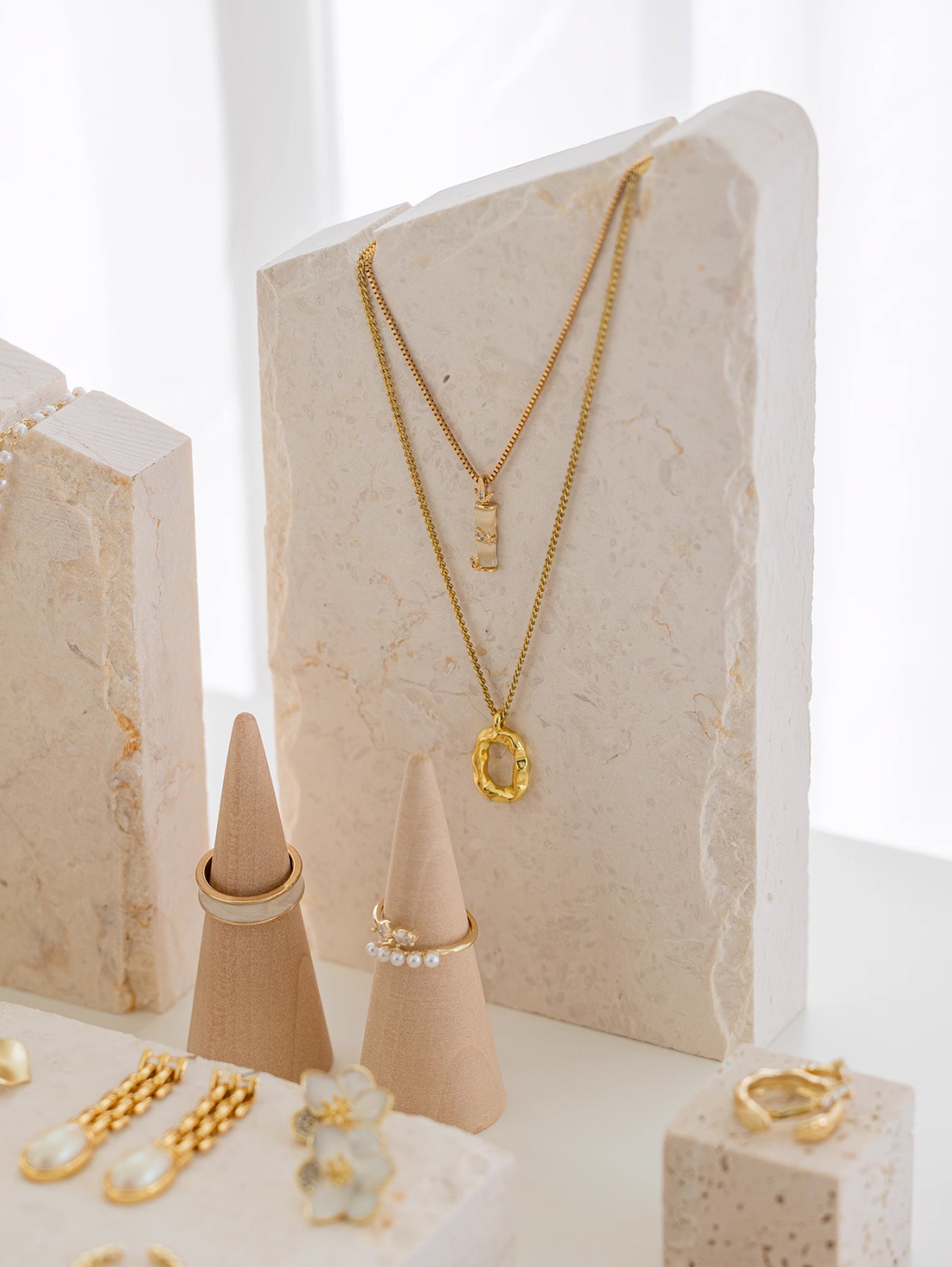 White Marble Jewelry Display Set | Ring & Necklace Stand | Boutique ...
