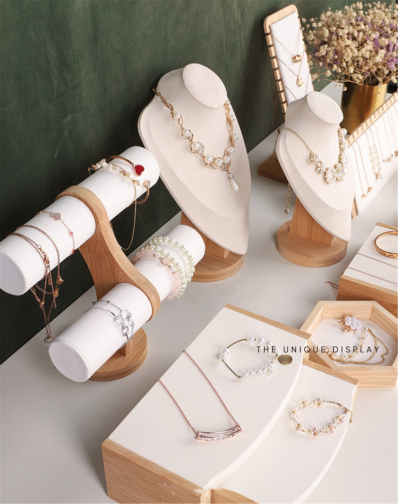 Wood Jewelry Display Set: Ring, Earring & Necklace Organizer - Etsy UK