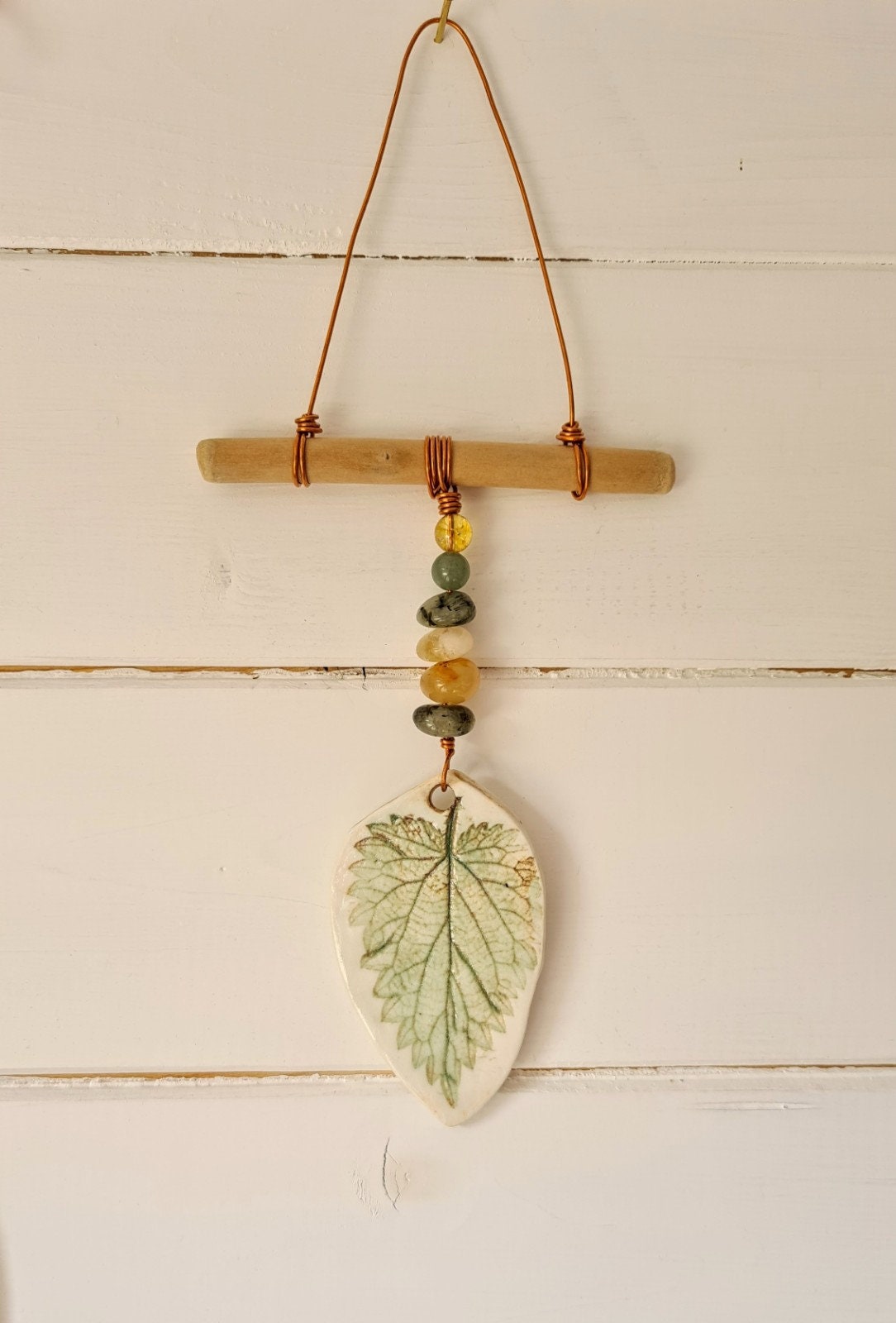Porcelain Leaf and Gemstone Wall Art, Ceramic Nettle Leaf Wall Hanging ...