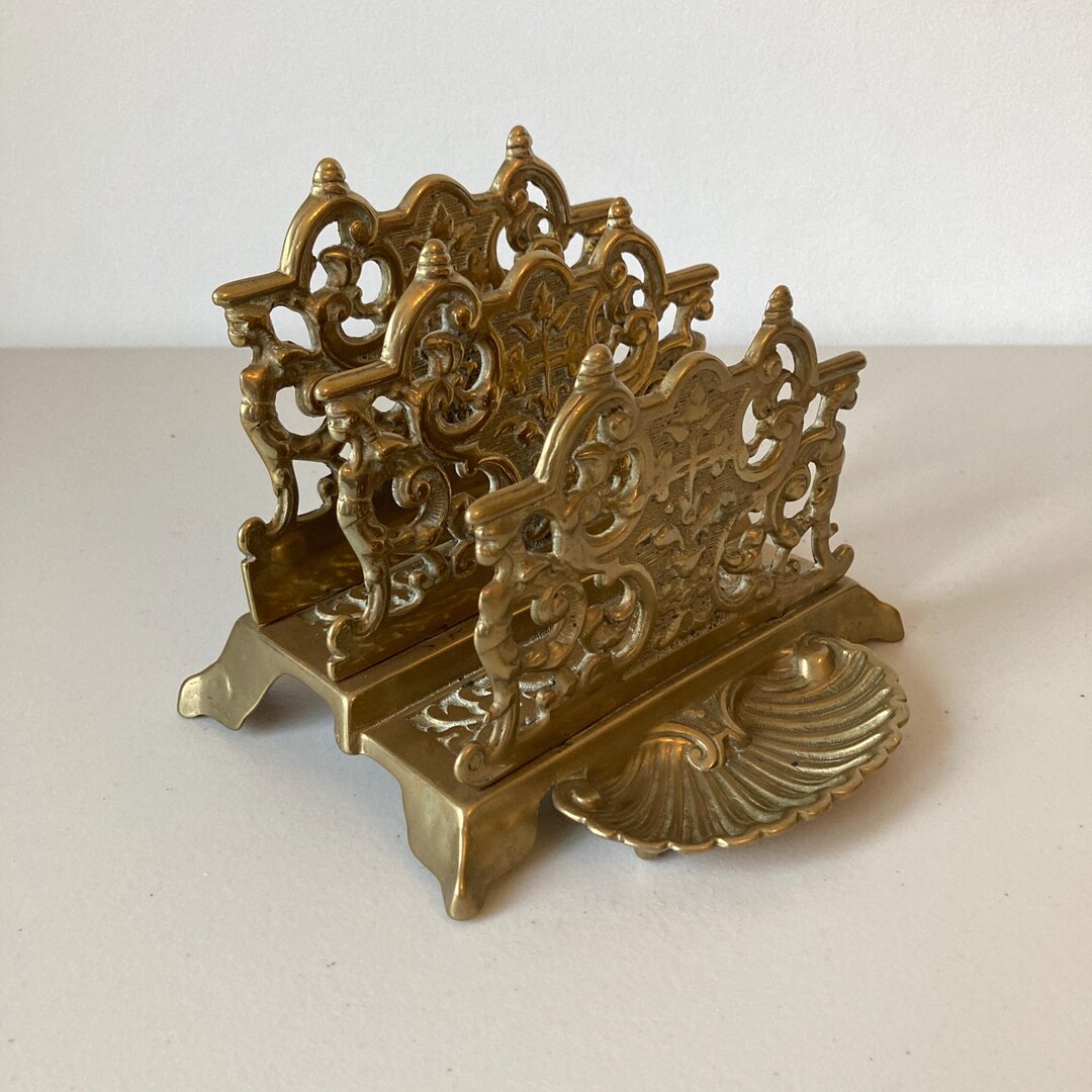Ornate Solid Brass Vintage Letter Rack With Coin Tray Desk Accessory ...