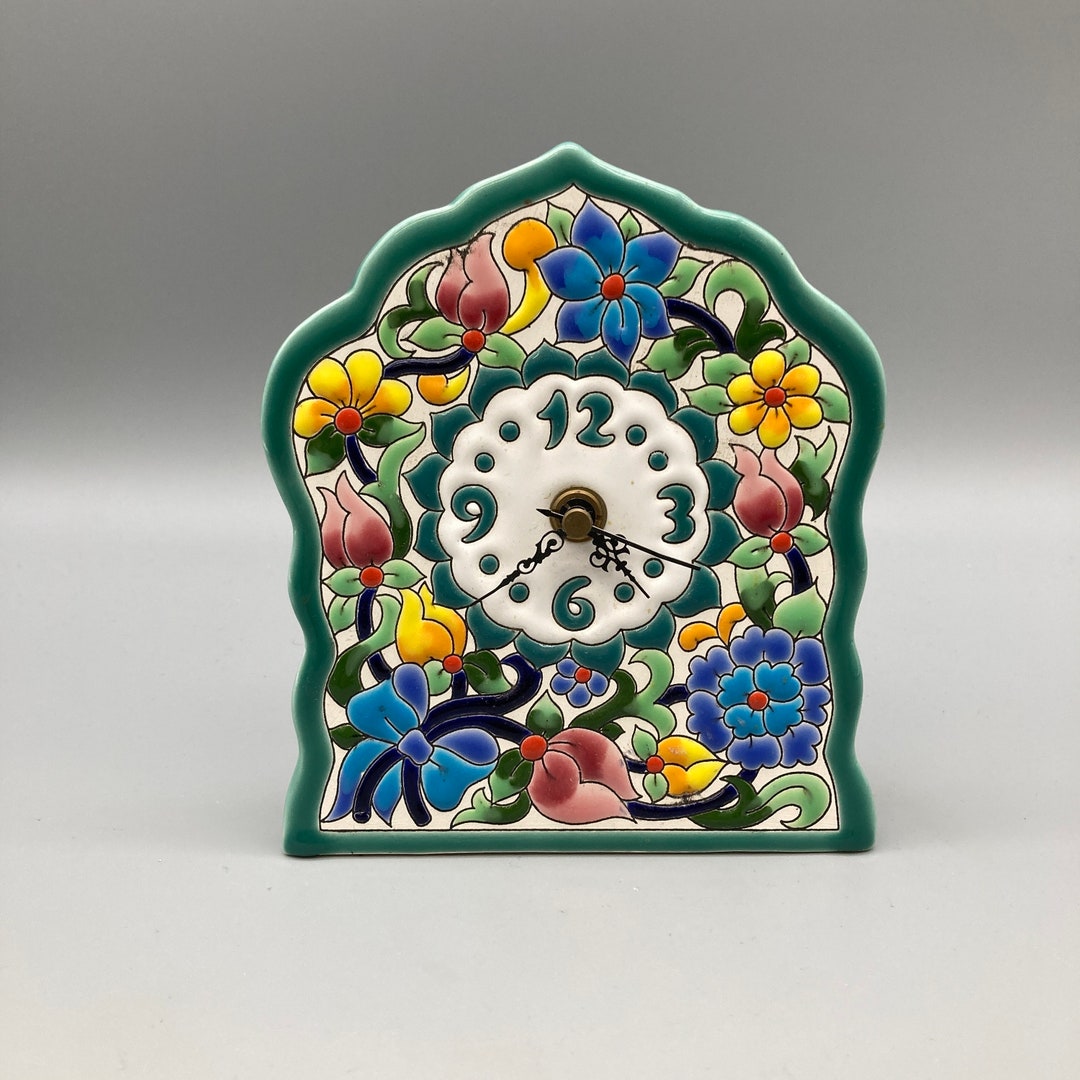 Spanish Hand Enamelled Floral Ceramic Mantel Clock Seville - Etsy