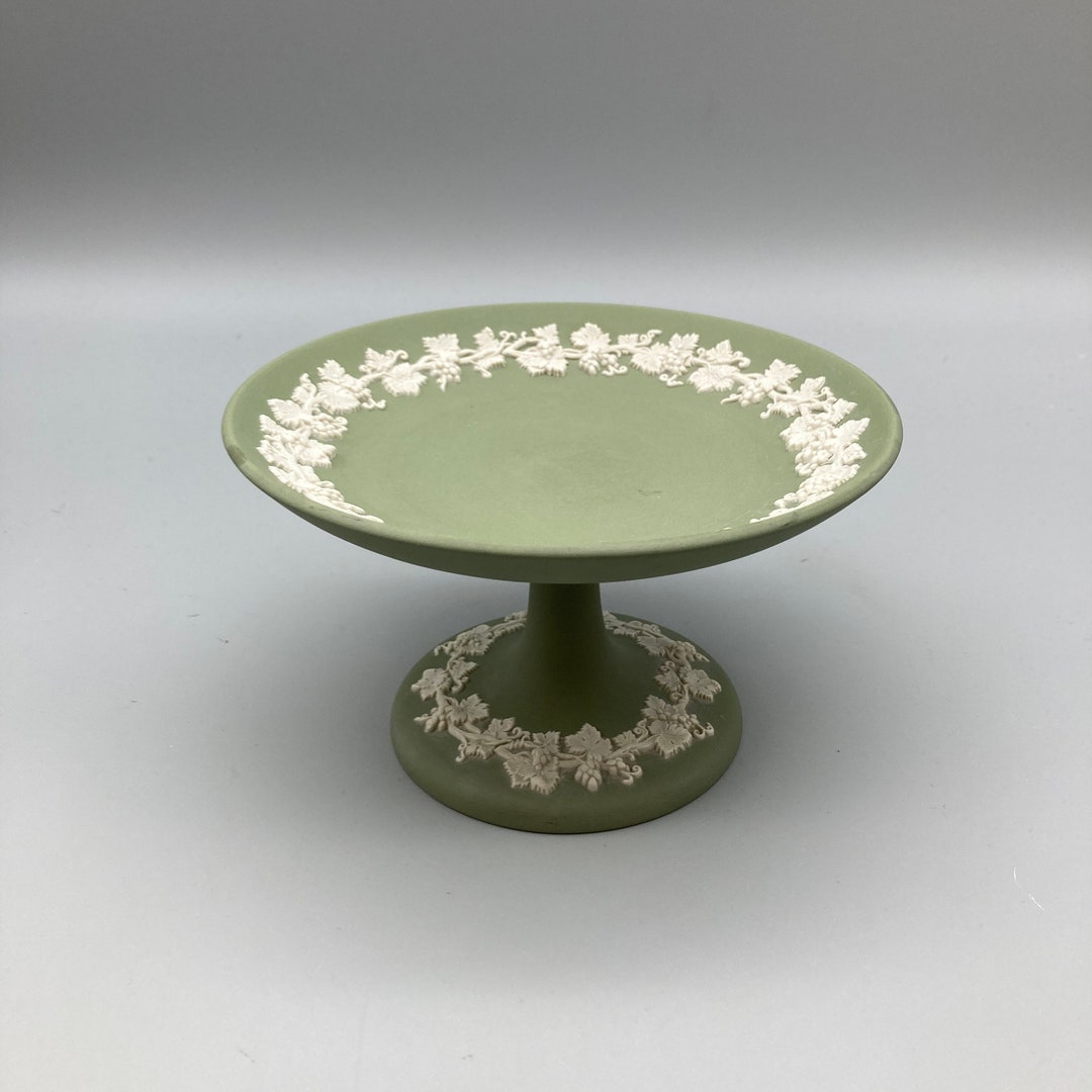 Wedgwood Green Jasperware Small Cake Stand or Candy Dish With Classical ...