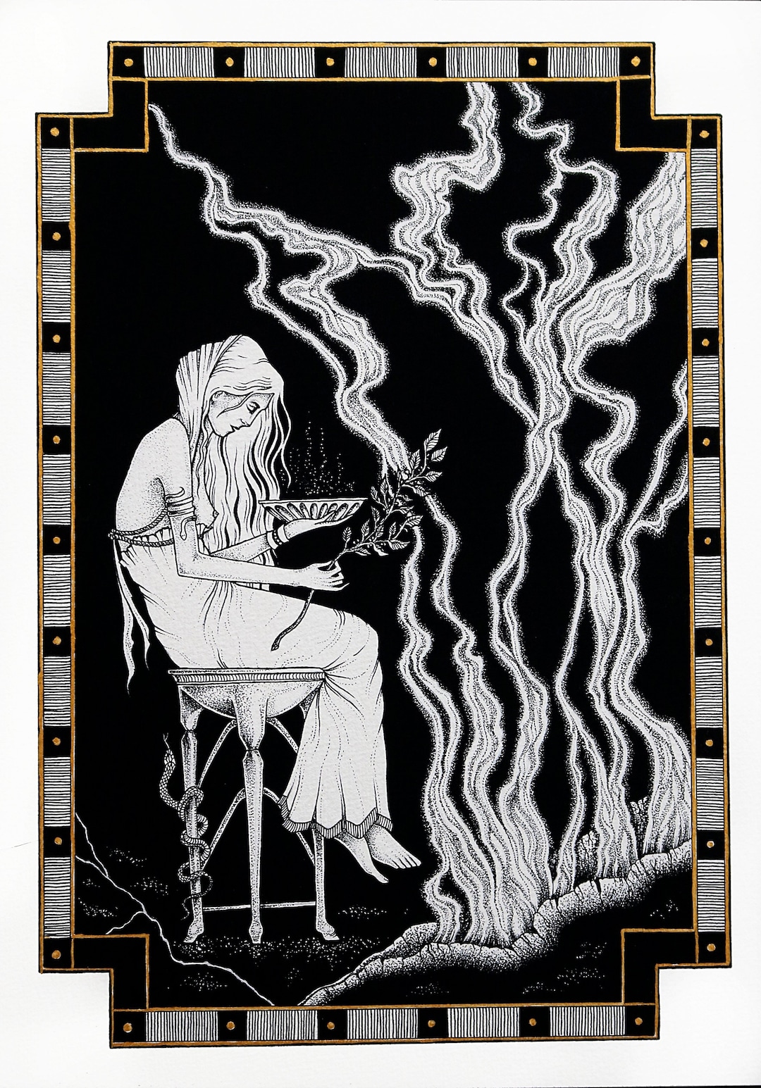 Pythia - Art Print With Hand Embellished Golden Highlights - Etsy