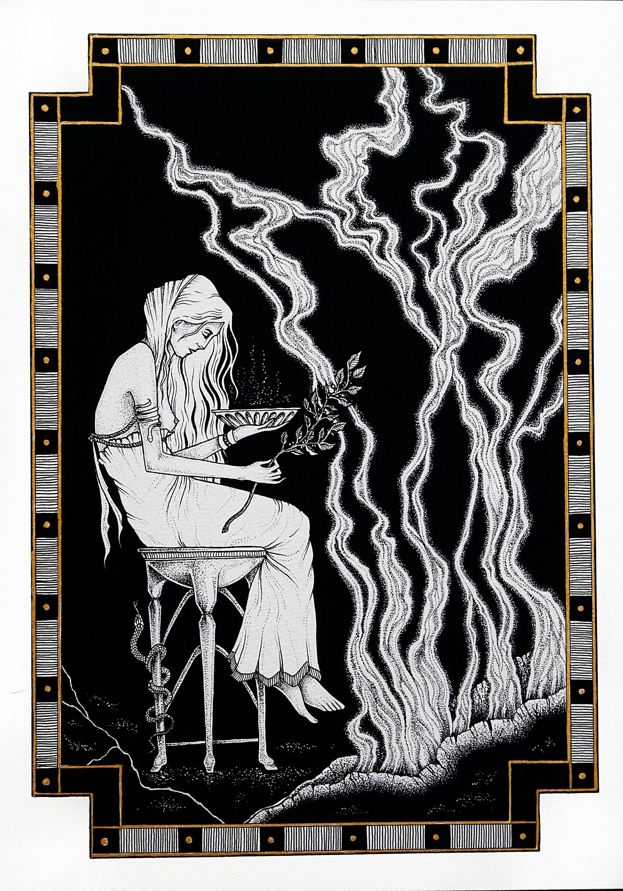 Pythia - Art Print With Hand Embellished Golden Highlights - Etsy UK