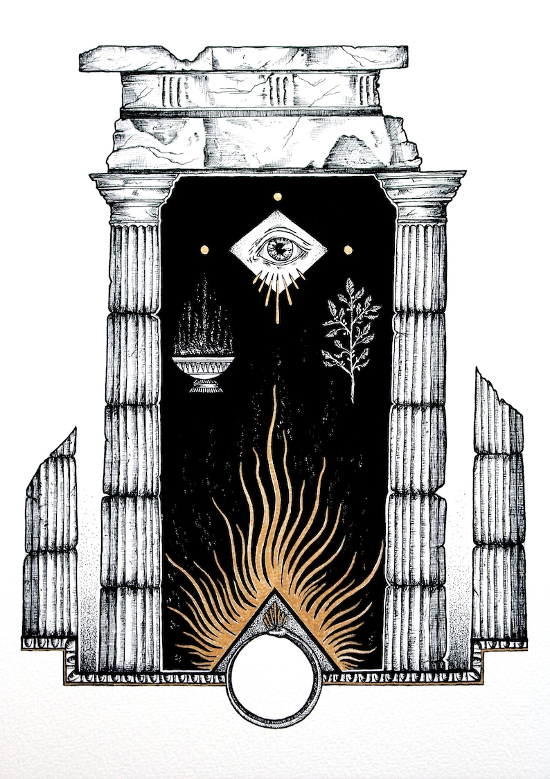 The Oracle - Art Print With Hand Embellished Golden Highlights - Etsy