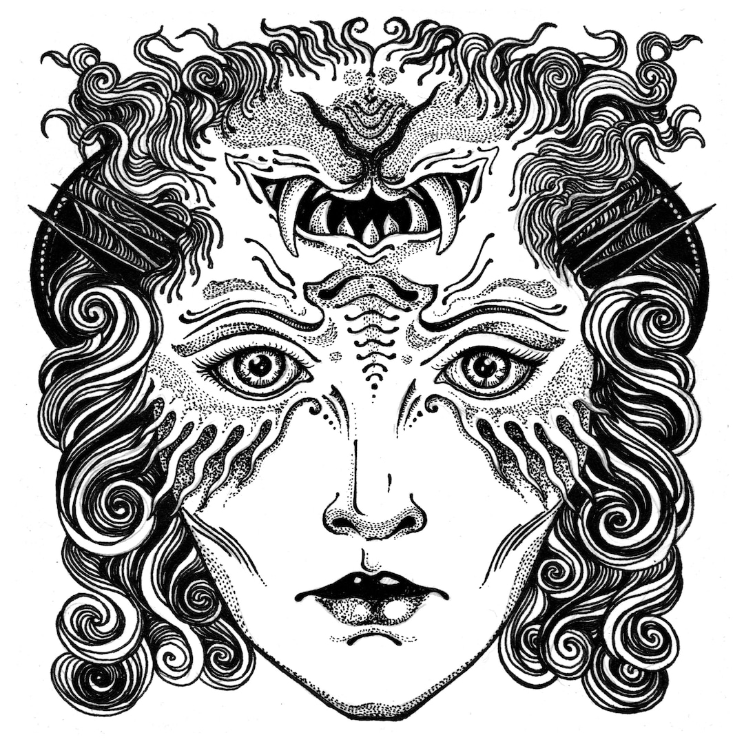 Original Drawing am I Demon Ink Illustration in Black and White - Etsy