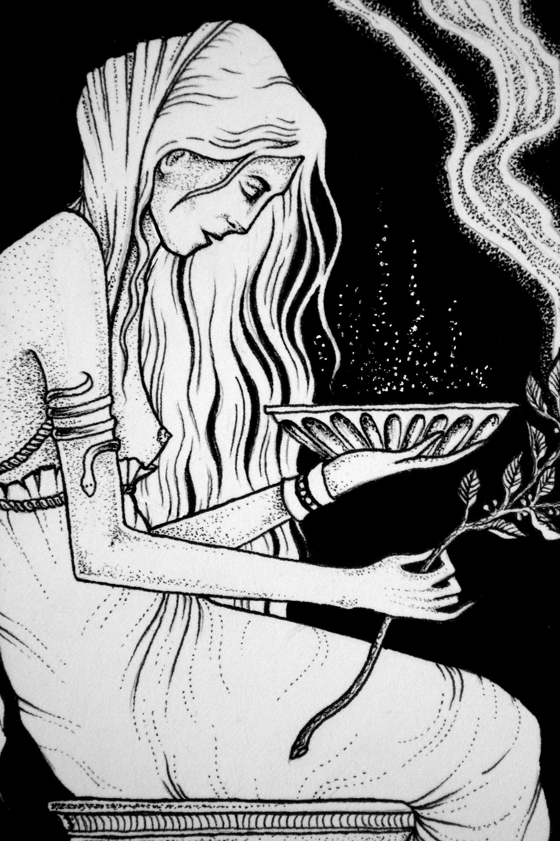 Original Ink Drawing "pythia" - Etsy