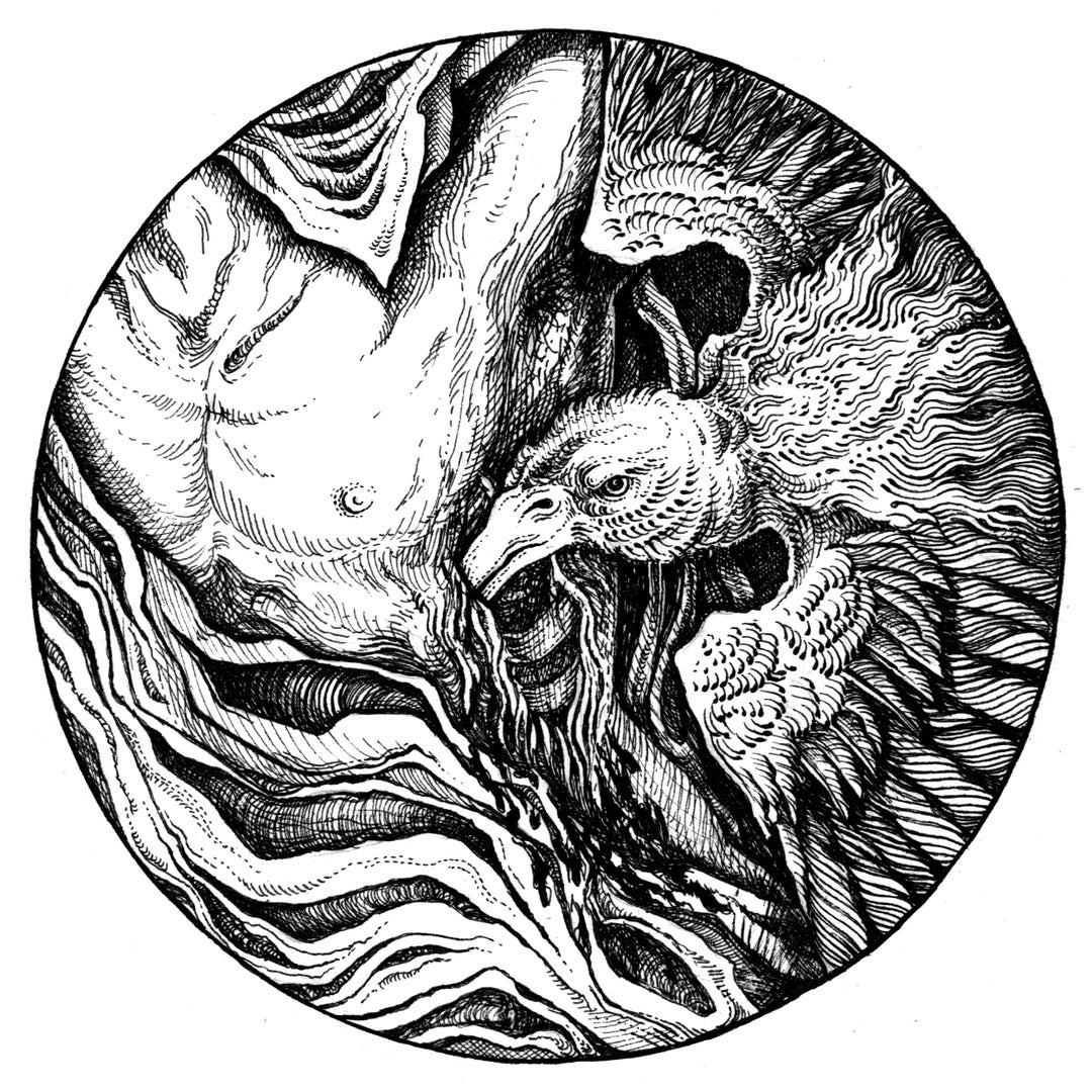 Original Drawing promethean Agony Ink Illustration in Black and White ...