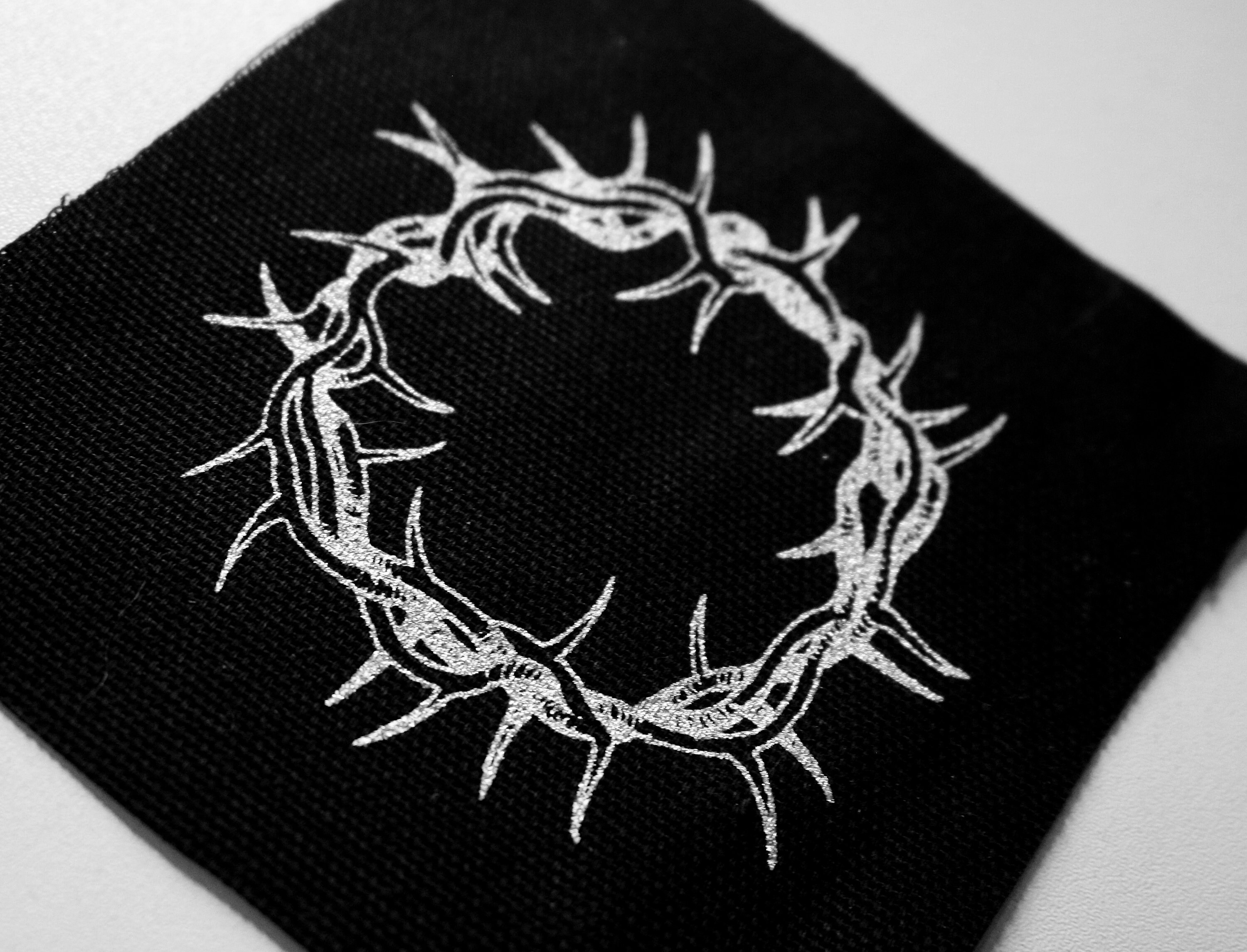 Crown of Thorns - Screen Printed Patch With Silver Ink on Black Canvas ...