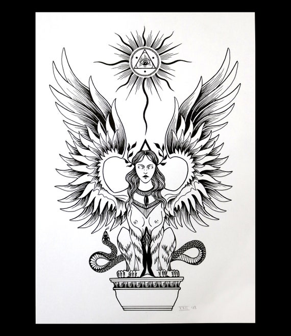 Greek Sphinx Original Ink Illustration | Etsy