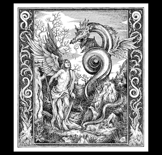 Art print The Dragon Fighting St. Michael Illustration in | Etsy