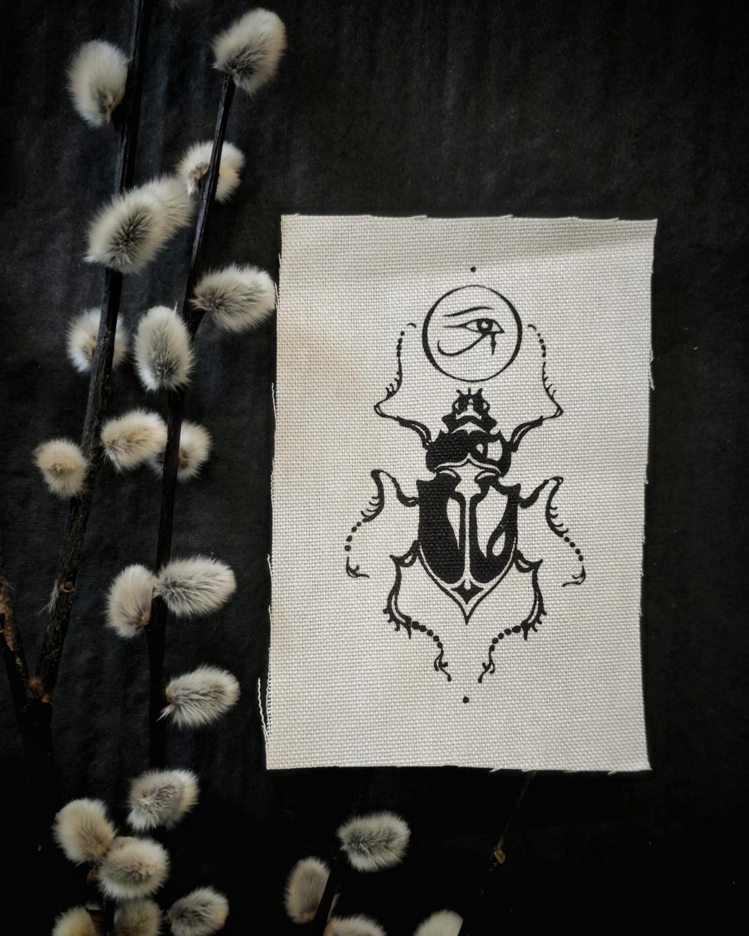 Scarab - Screen Printed Patch With Black Ink on Cream-white Canvas - Ca ...