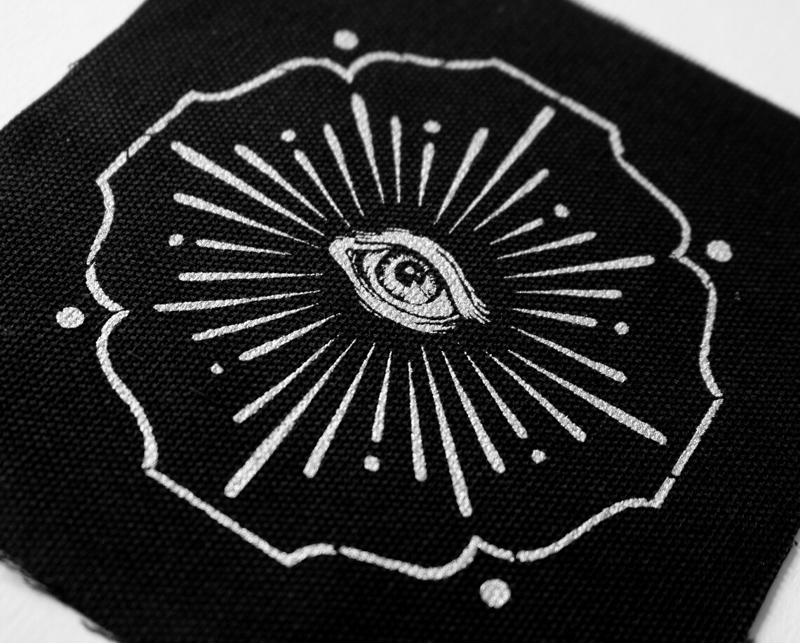 Vision - Screen Printed Patch With Silver Ink on Black Canvas - Etsy