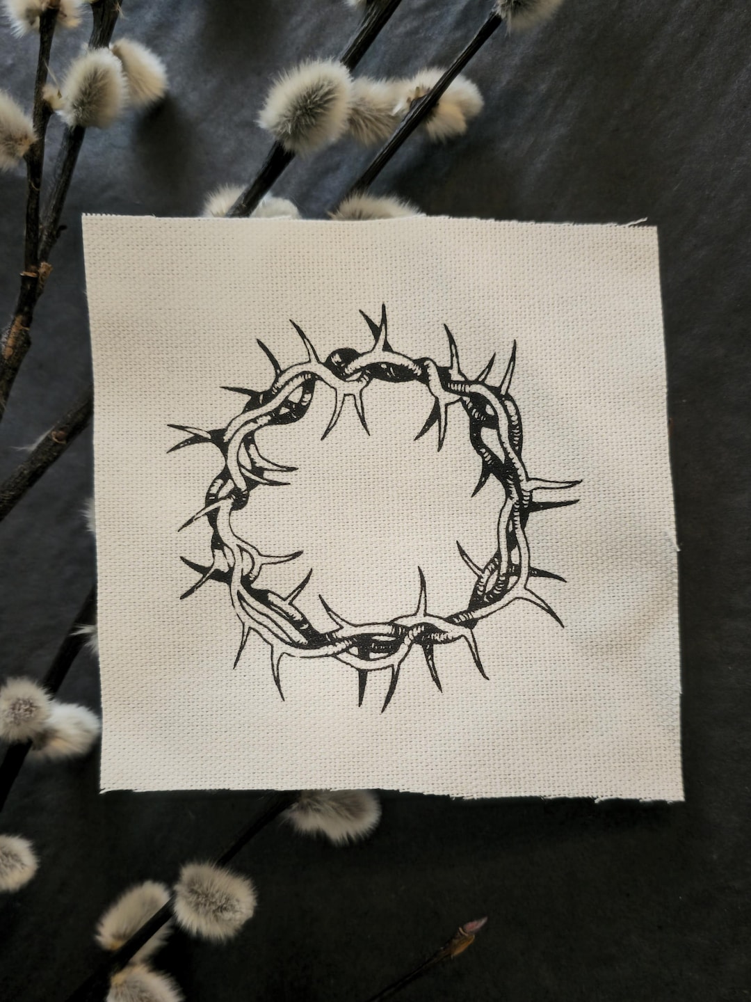 Crown of Thorns - Screen Printed Patch With Black Ink on Cream-white ...
