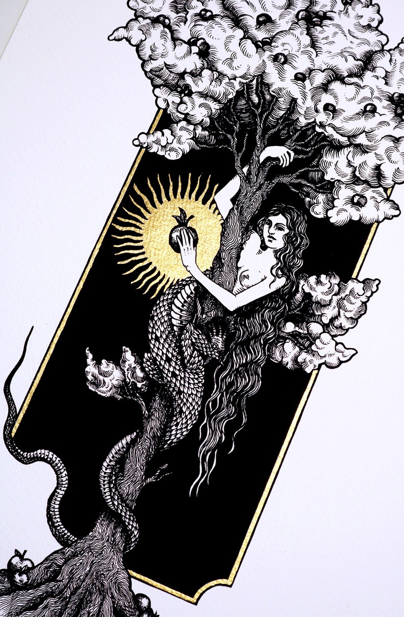 Original Sin Art Print With Hand Embellished Golden - Etsy