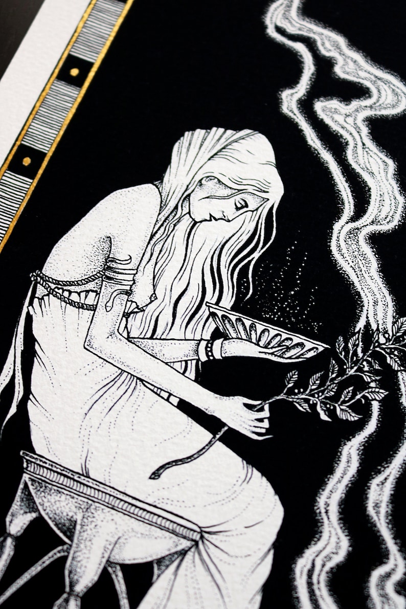 Pythia Art Print With Hand Embellished Golden Highlights | Etsy