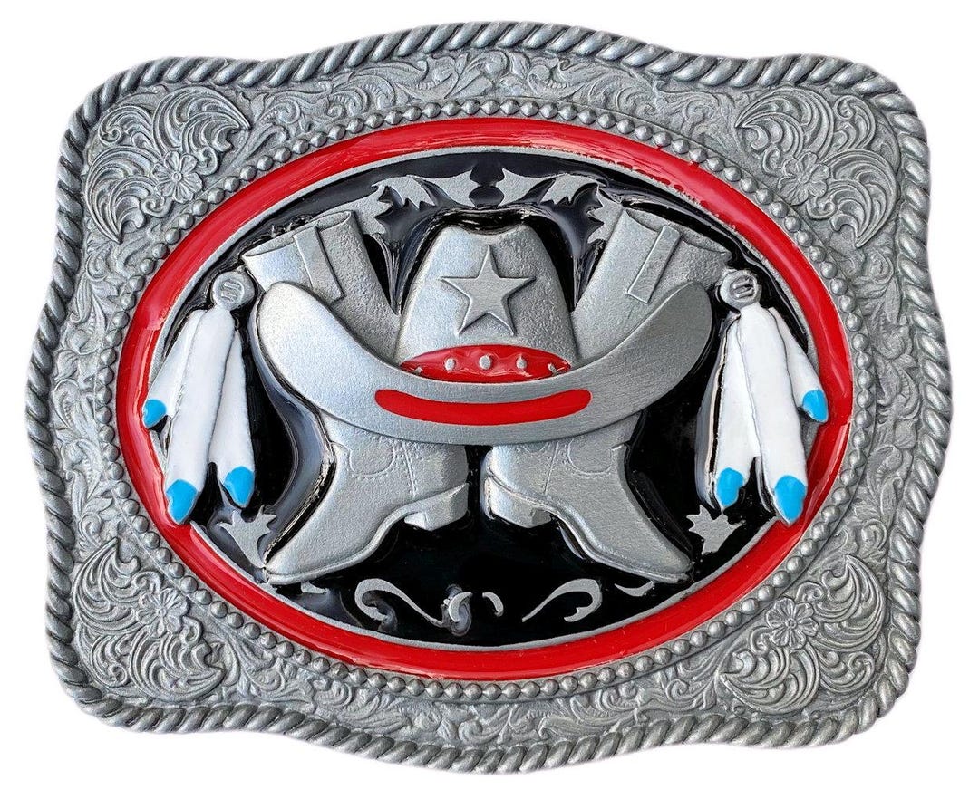 Cowboy Hat & Boots Western Belt Buckle in Presentation Box - Etsy