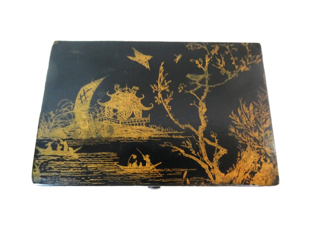 Black and Gold Lacquered Jewelry Box Late 19th Century - Etsy