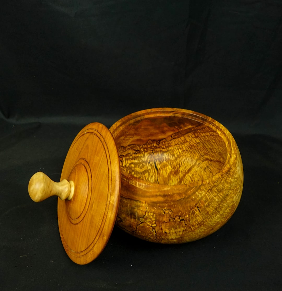 Unique Turned Lidded Wooden Bowl Container Box Curly Spalted Maple With ...