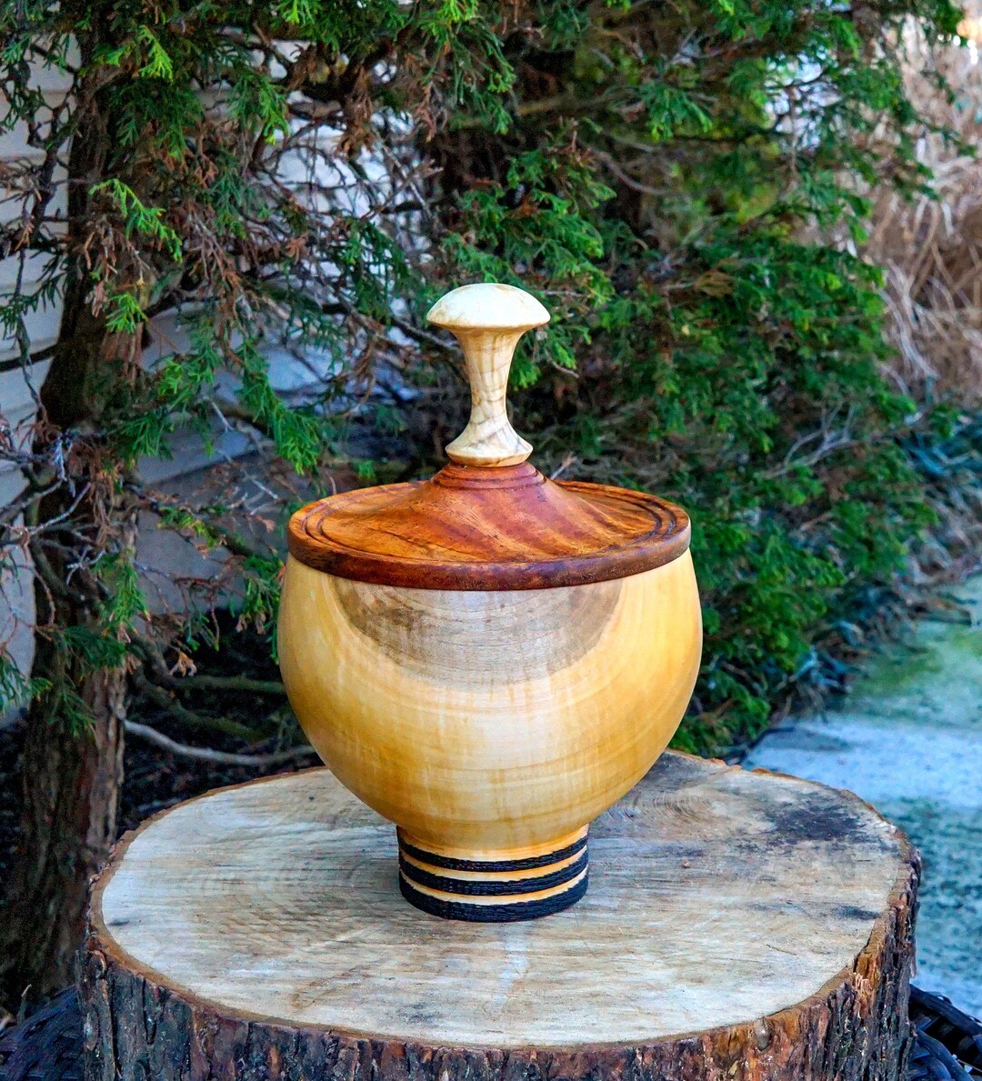 Unique Wood Turned and Carved Maple Lidded Bowl Highly Figured Maple ...