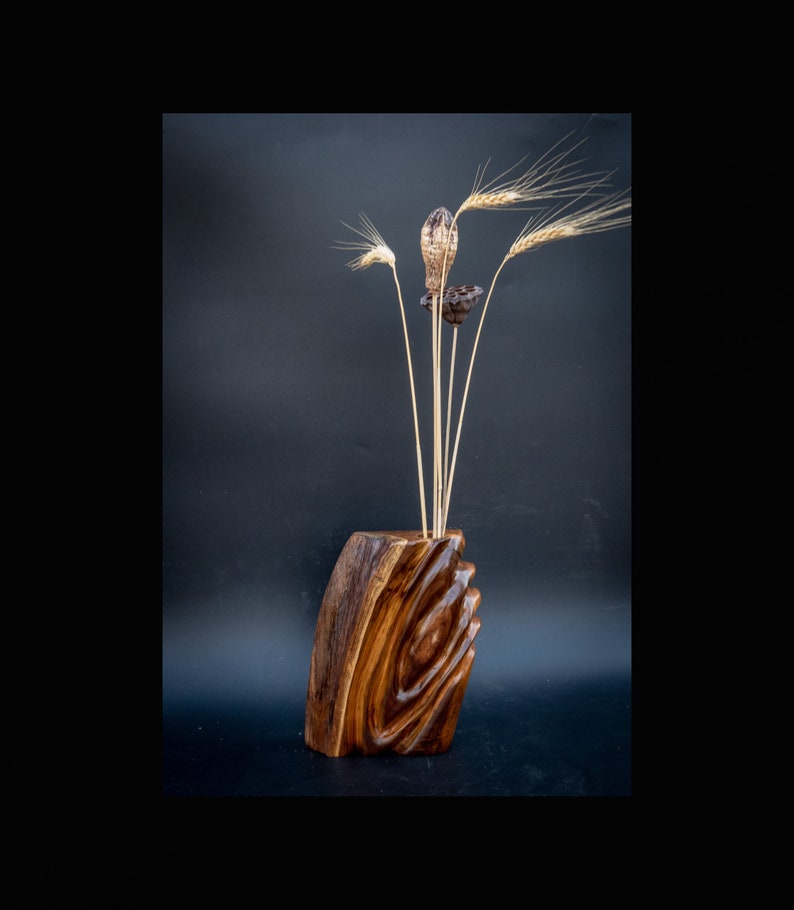 Unique Hand Carved Wood Sculpture Wooden Vase Live Natural Form Weed ...