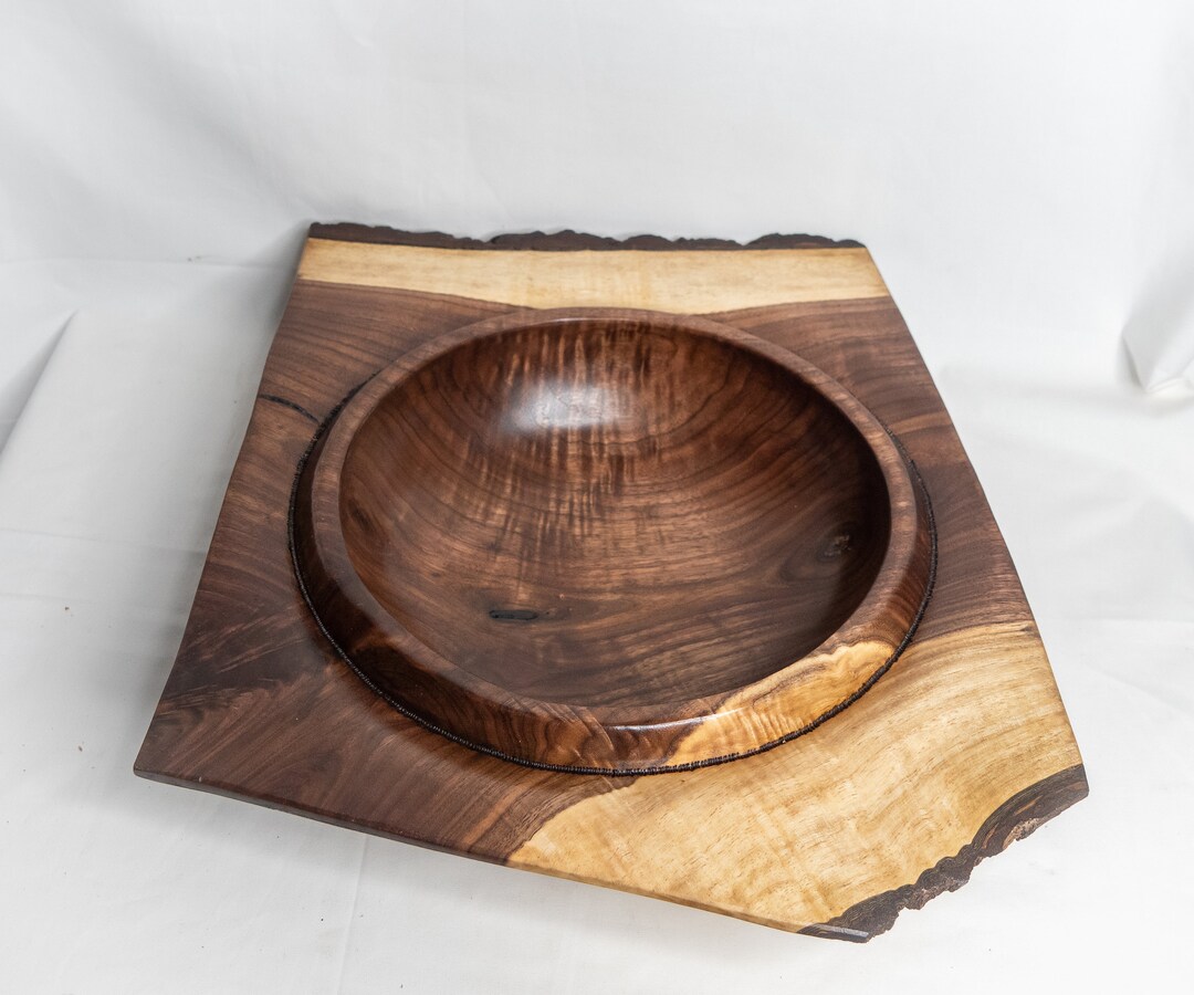 Walnut Crouch Bowl Turned and Carved Artisan-crafted Unique Centerpiece ...