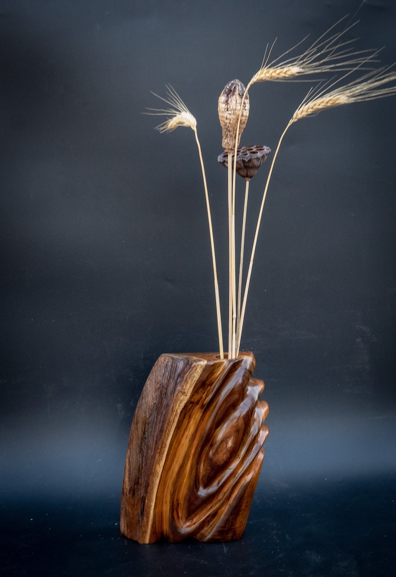 Unique Hand Carved Wood Sculpture Wooden Vase Live Natural Form Weed ...