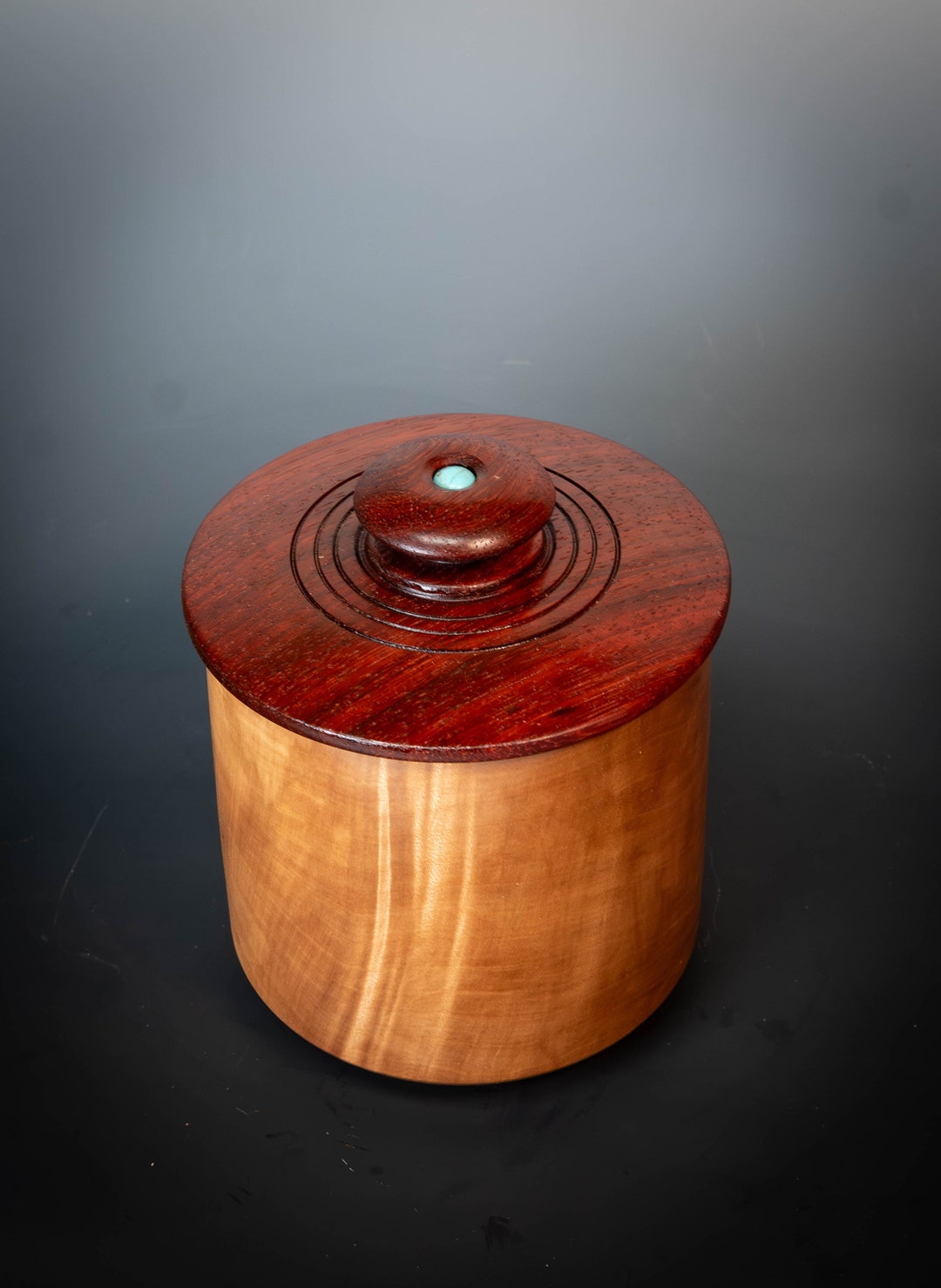 Handcrafted Maple Lidded Bowl With Padauk Lid Turquoise Inlay – Artisan ...