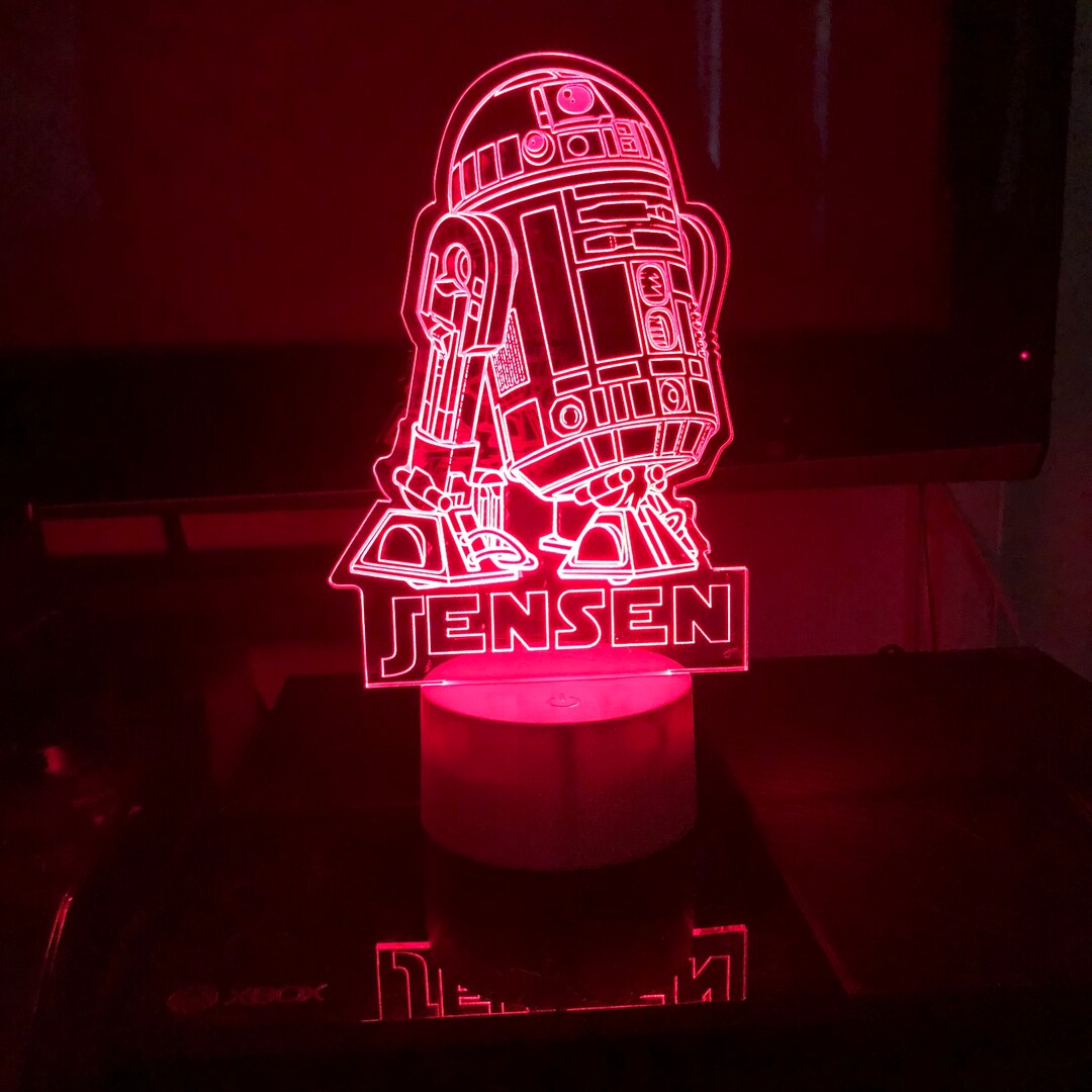 Personalised R2D2 Acrylic Lamp or Night Light on Colour Changing Base ...