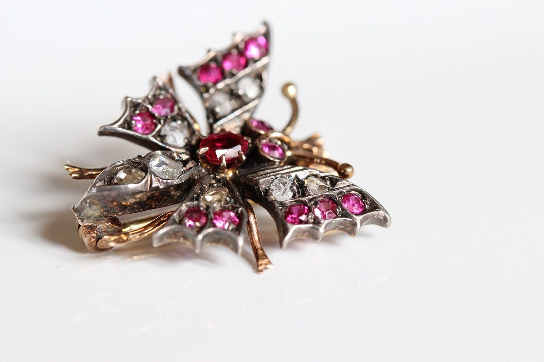 Exquisite Antique Victorian Butterfly Ruby & Diamond Silver and 18k ...