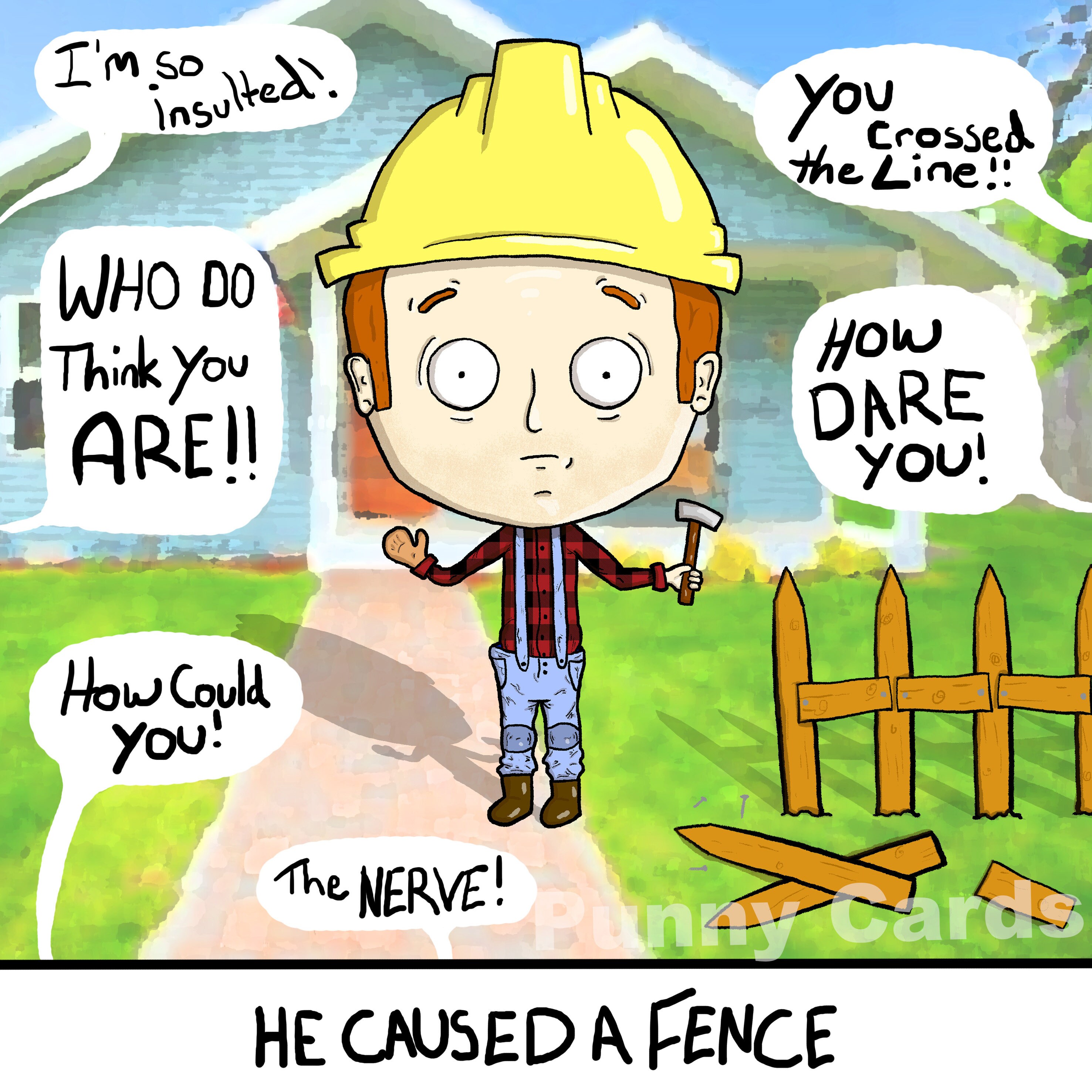 He Caused A Fence Punny Greetings Card Pun Funny Comic | Etsy
