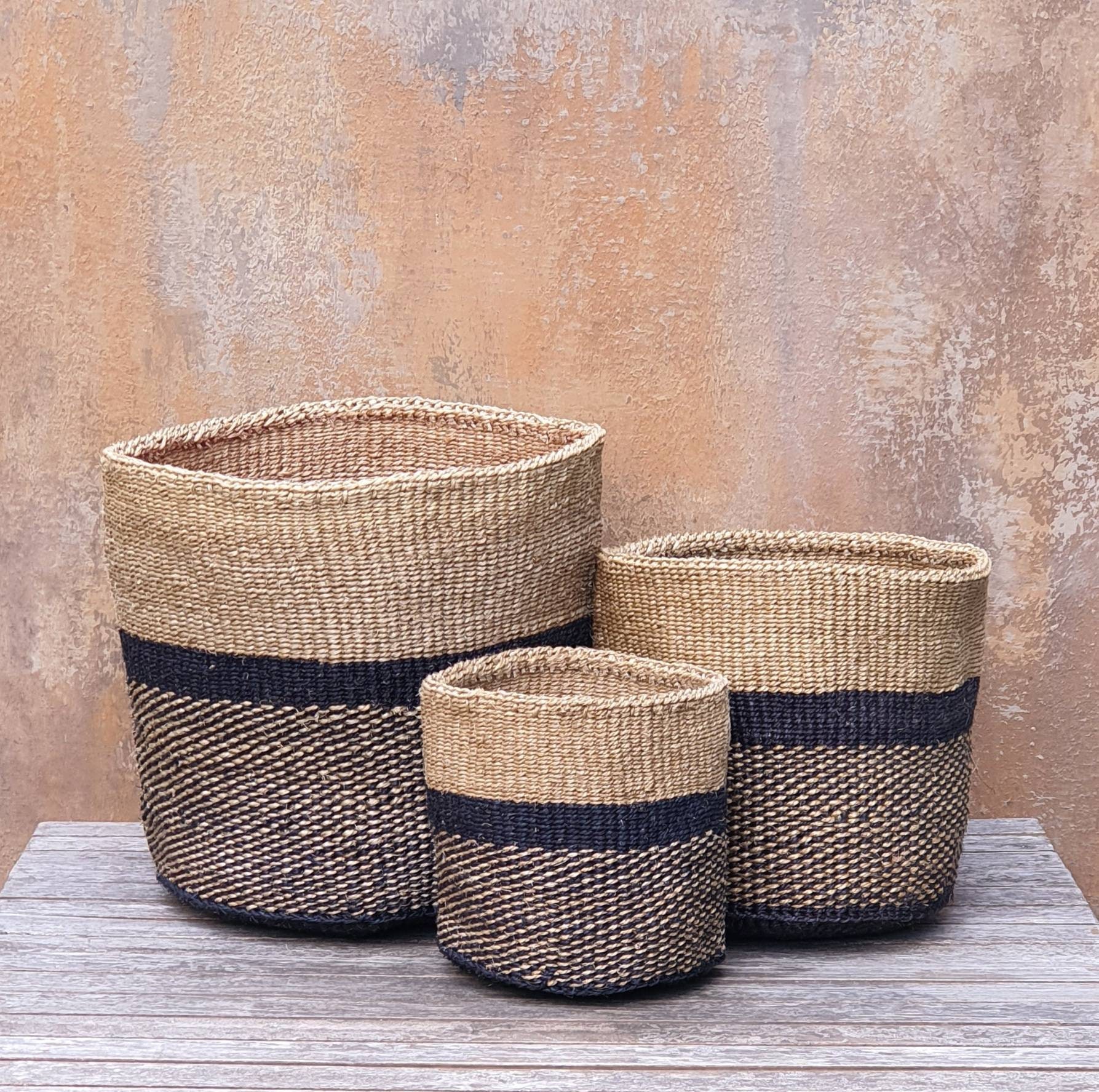 TAYARI: Black and Tan Patterned Sisal Baskets - Etsy UK