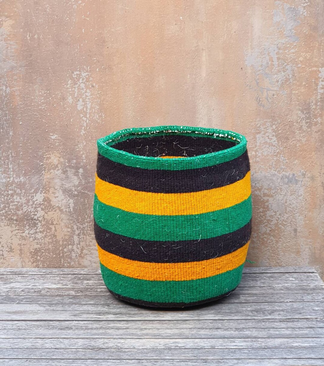 AKELO: Multicolour Stripe Recycled Wool and Sisal Basket - Etsy