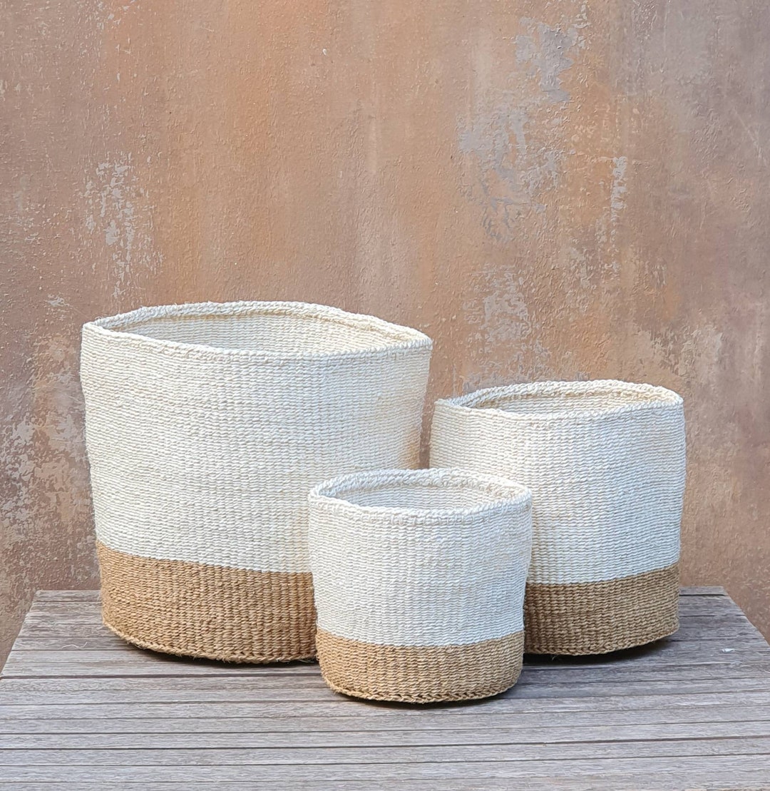 Handmade Sisal Basket: Kenyan Woven Storage, Plant Pot Cover - Etsy