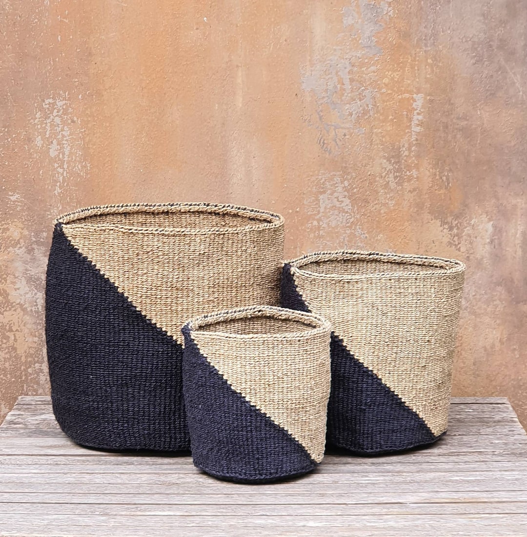 MLIMA: Asymetric Black and Jute Sisal Baskets /african Baskets / Sisal ...