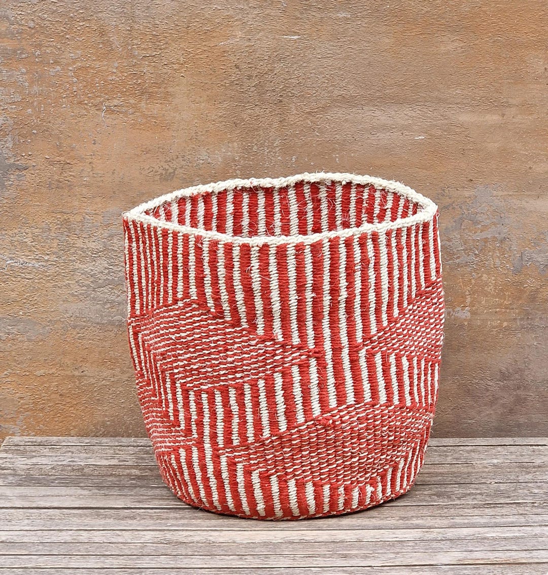 KANZU: 11"w X 12"h Recycled Coral Wool and Sisal Basket / Storage ...